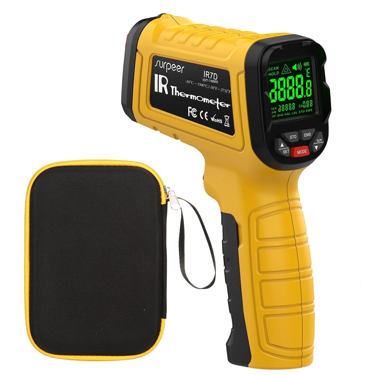 Surpeer -58℉ to 2732℉ Infrared Thermometer Gun, 50:1 Laser Temp Gun for ...
