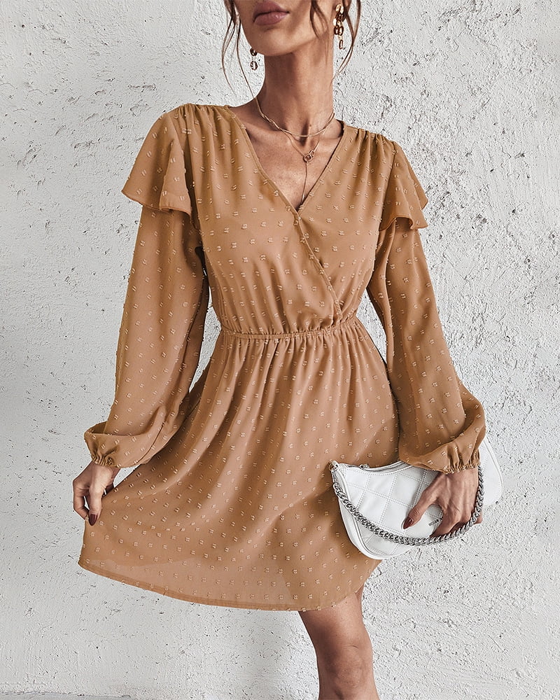 Surplice Neck Swiss Dot Ruffle Shoulder Light Dress for Women - Walmart.com