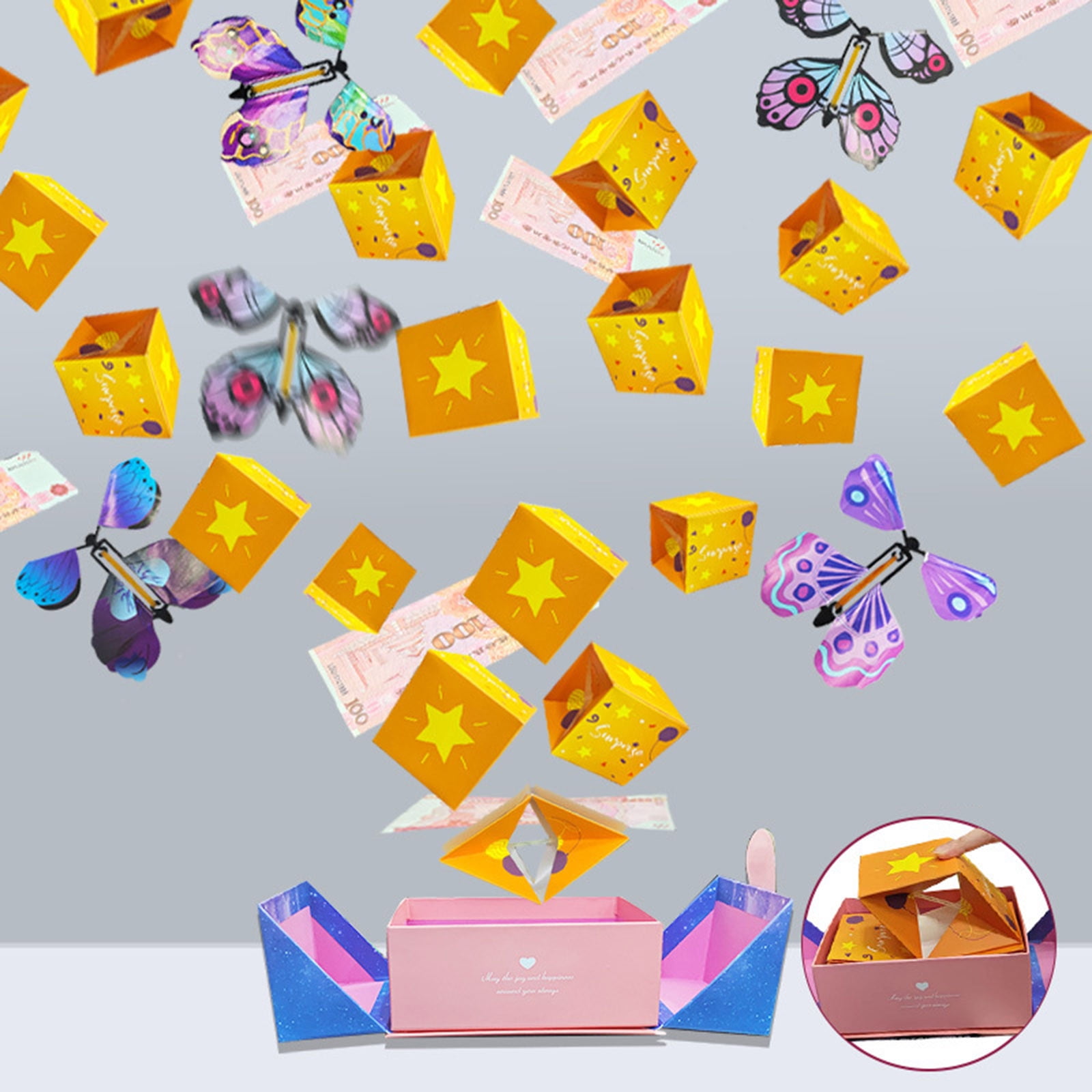 Surprise Gift Box Explosion for Money, Unique Folding Bouncing Yellow ...