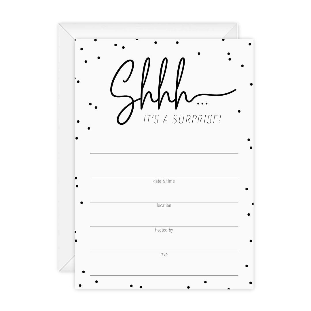 Surprise Party Fill In Invitations / 25 General Invites With White ...