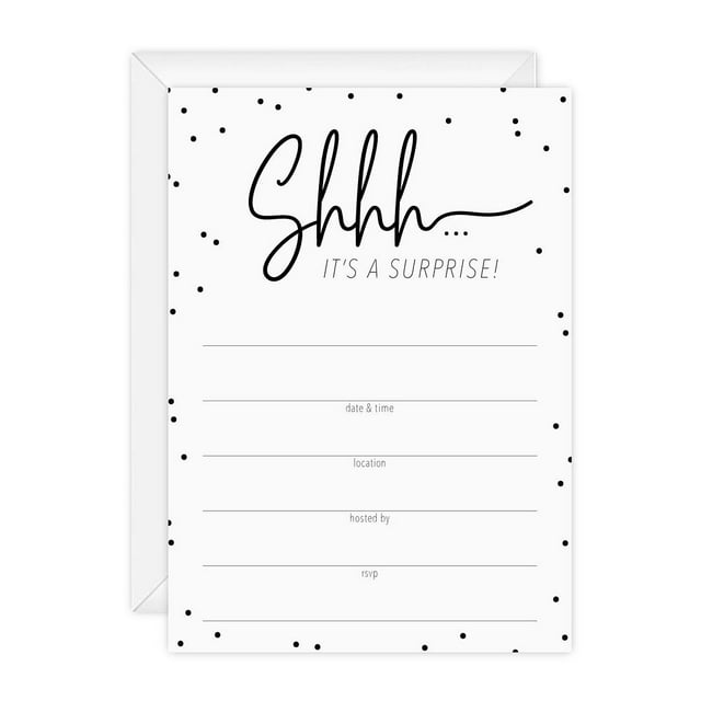 Surprise Party Fill In Invitations / 25 General Invites With White ...
