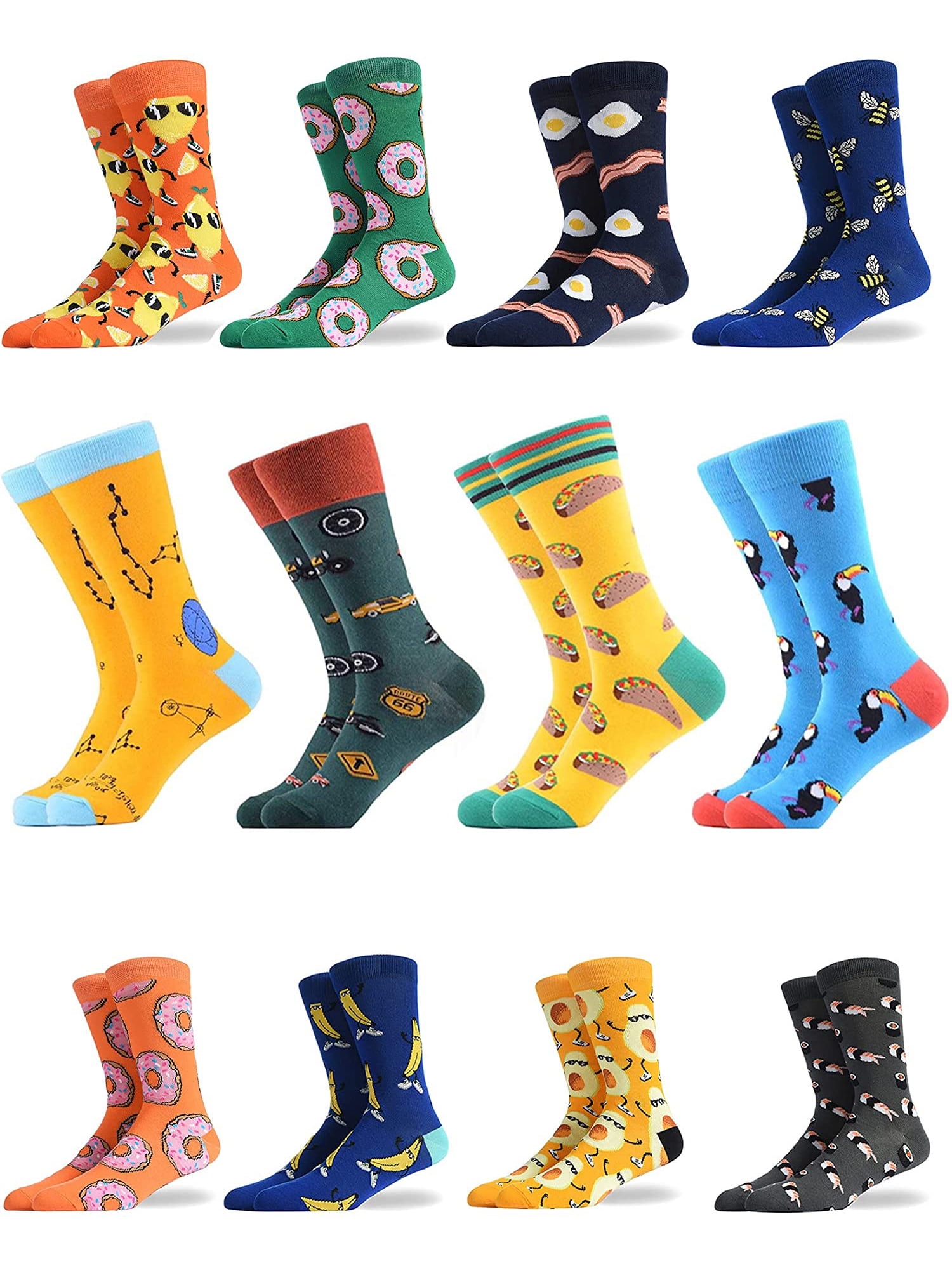Surprise color and pattern set of 4 funny color unisex crew socks ...