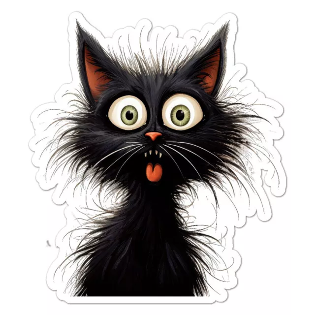 Surprised Black Cat Sticker Indoor Outdoor Phone Decal Water Bottle ...