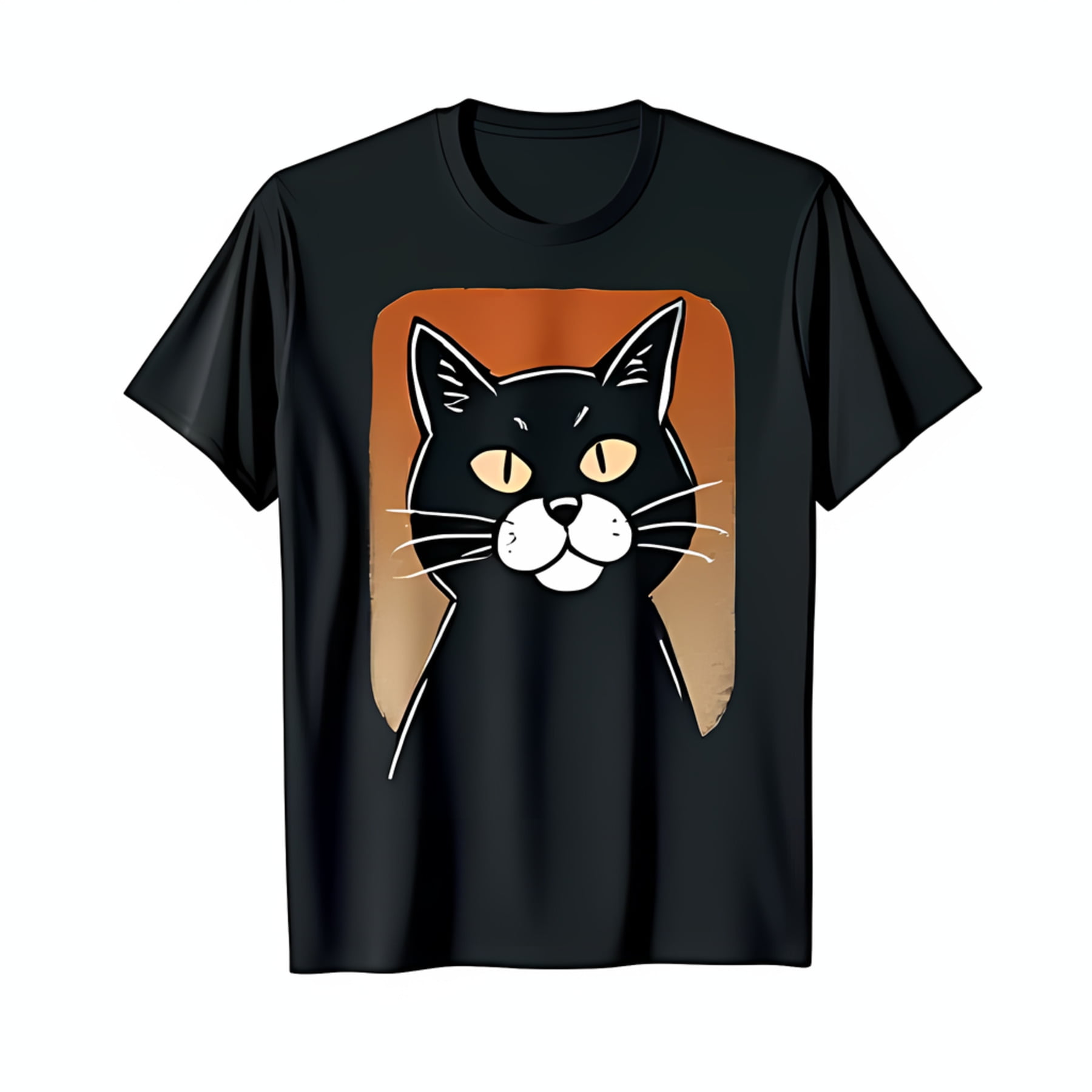 Surprised Cartoon Cat Black T-Shirt Retro Background Design - Walmart.com