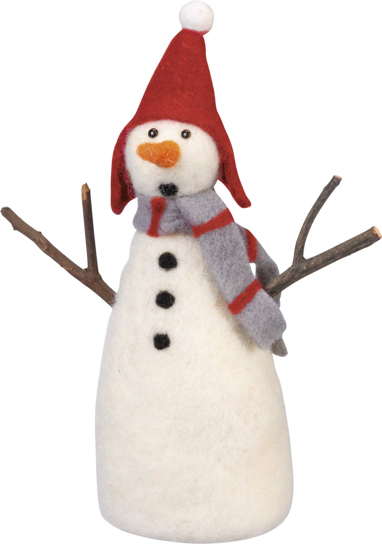 Surprised Snowman with Red Hat Scarf & Wooden Arms Felt Figurine 8.5 ...