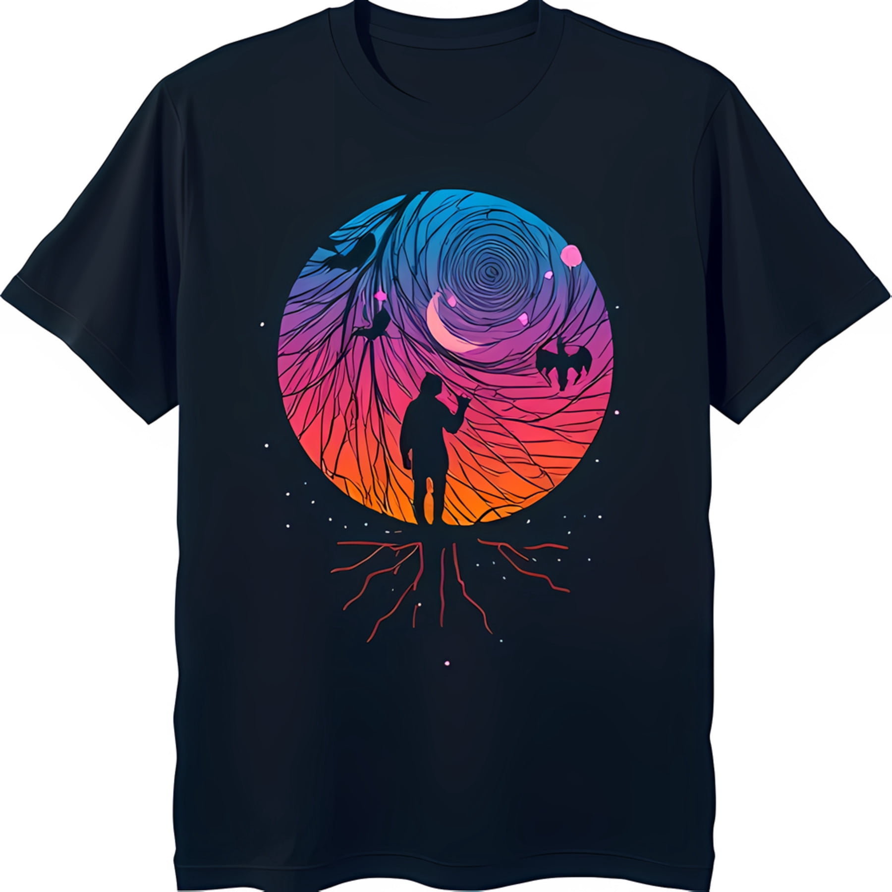 Surreal Black T-Shirt with Colorful Tree & Graphic - Walmart.com