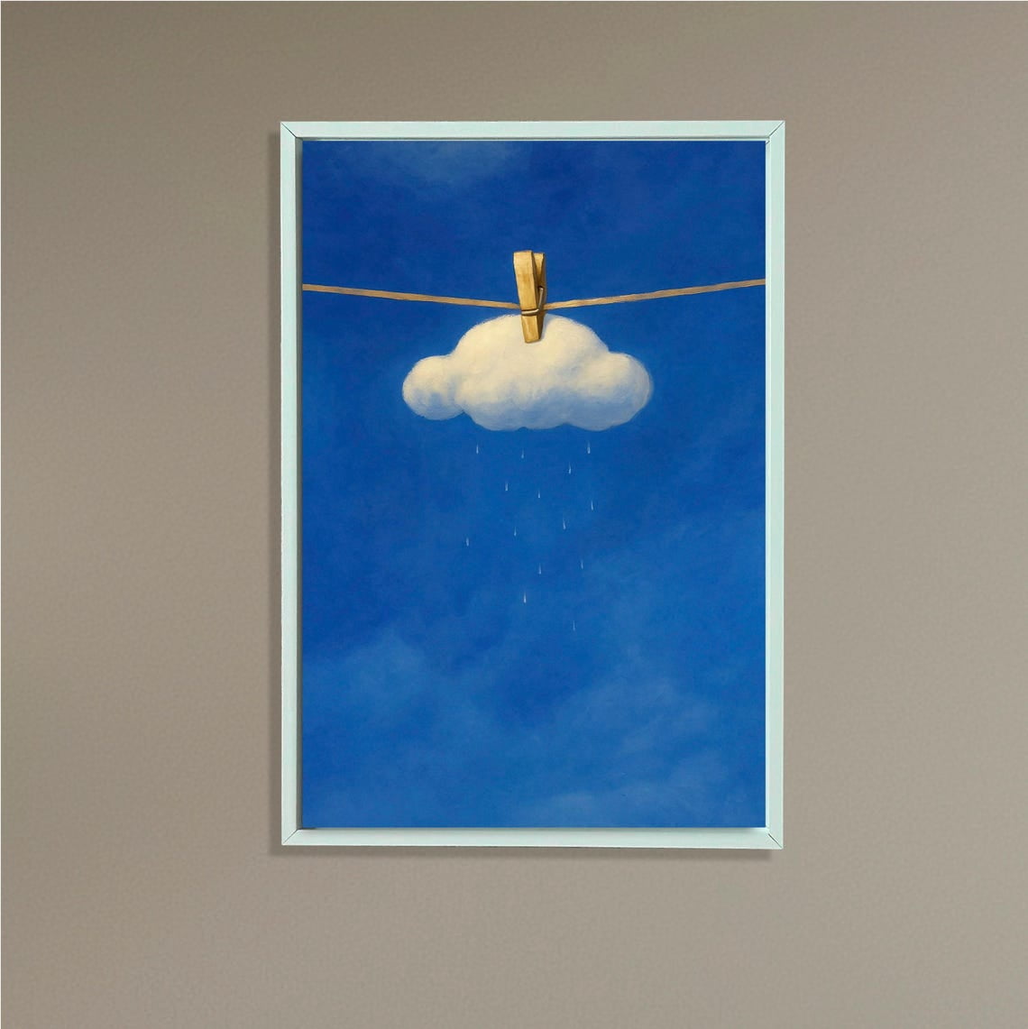 Surreal Cloud Wall Art, Minimalist Blue Sky Print, Whimsical Rain Decor ...