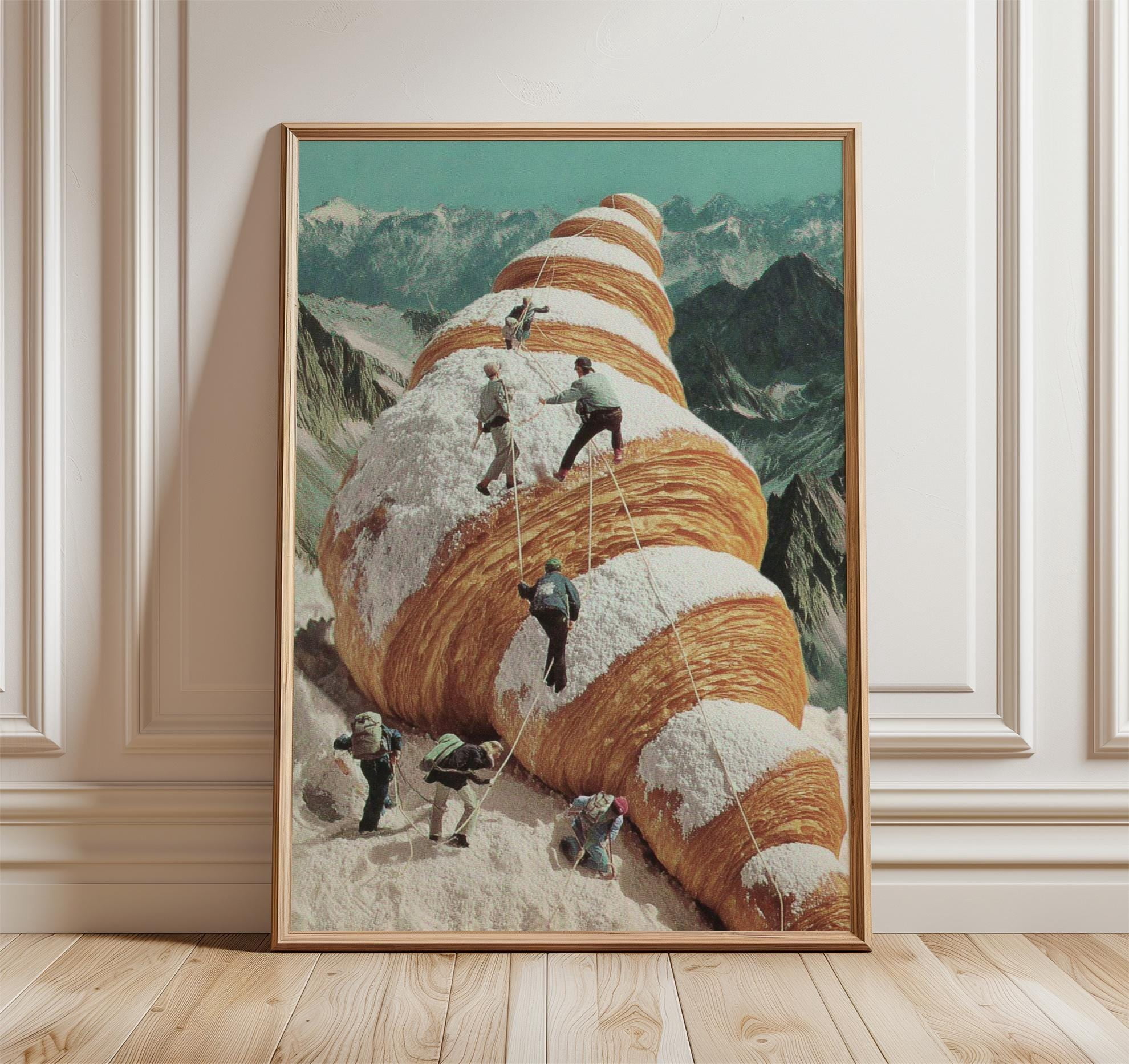 Surreal Croissant Mountain Art Print, Whimsical Collage Poster with ...