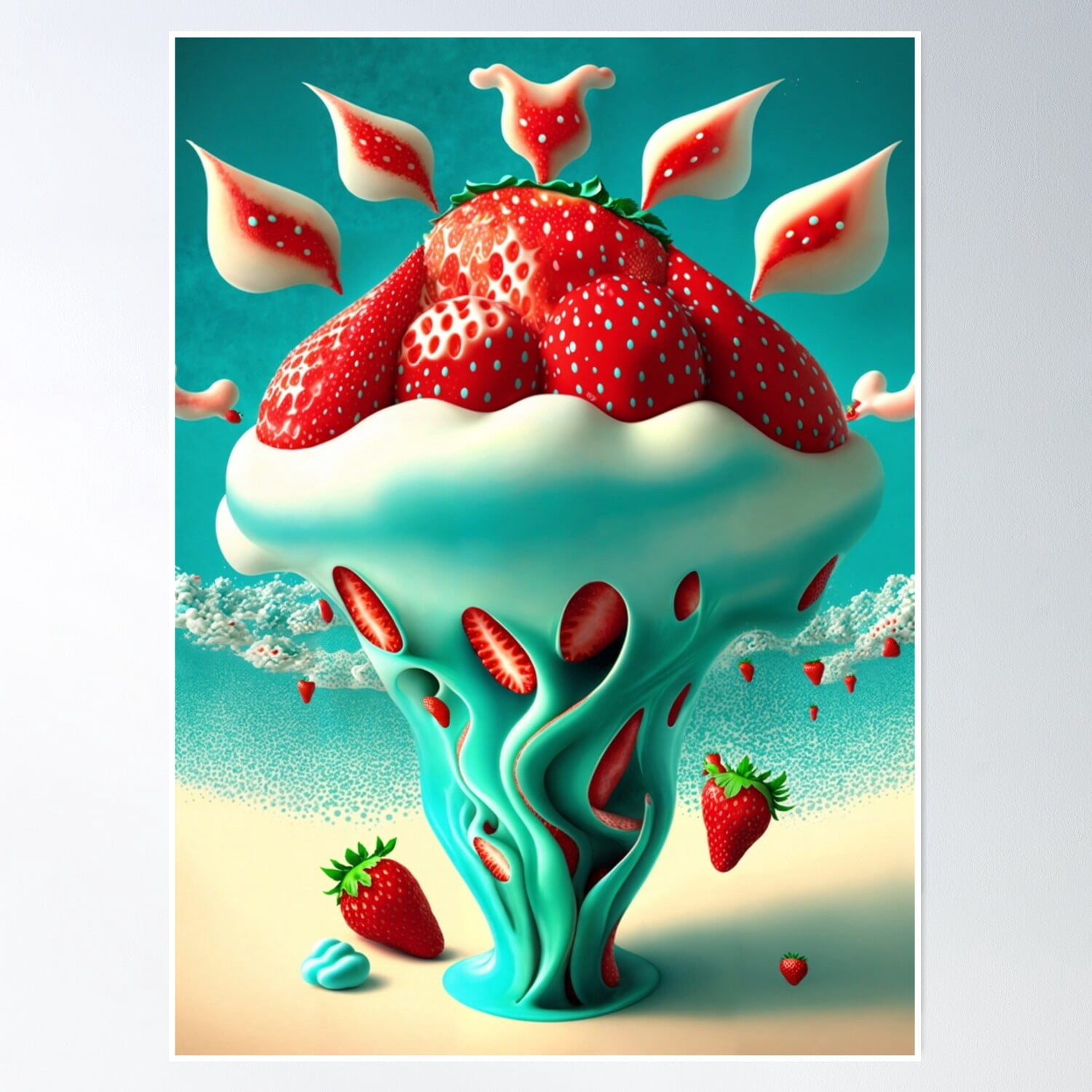 Surreal Dream Of Creamy Strawberries. Poster Wall Art, Modern Wall ...