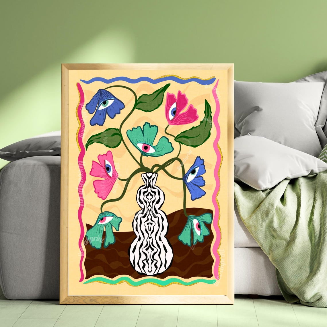 Surreal Eye Flower Print – Funky Dopamine Decor – Matisse-Inspired Bold ...