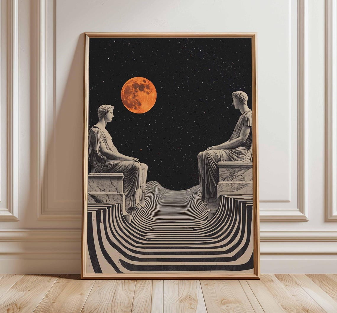 Surreal Greek Statue Poster, Retro Futurist Wall Art, Classical Decor ...