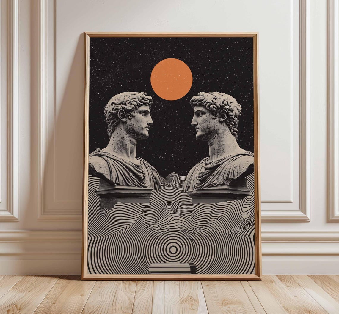 Surreal Greek Statue Poster, Retro Futurist Wall Art, Classical Decor ...