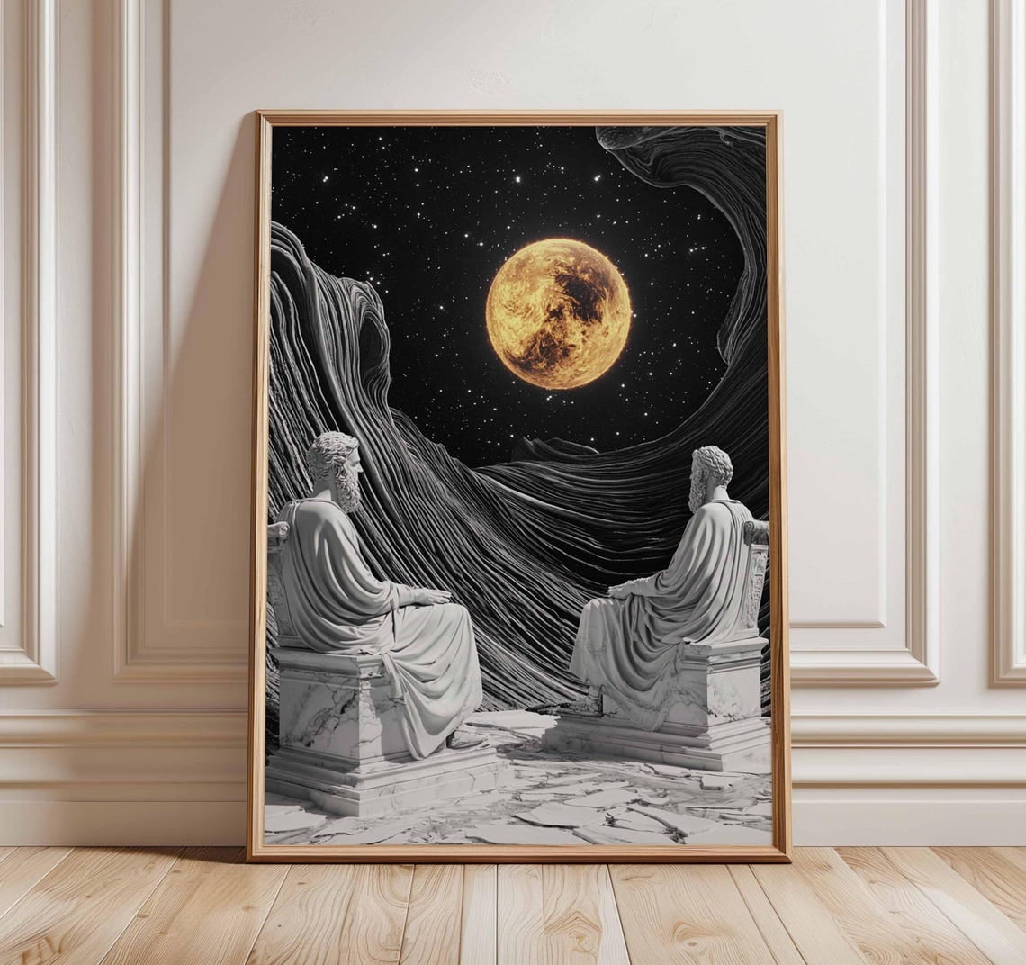 Surreal Greek Statue Poster, Retro Futurist Wall Art, Classical Decor ...