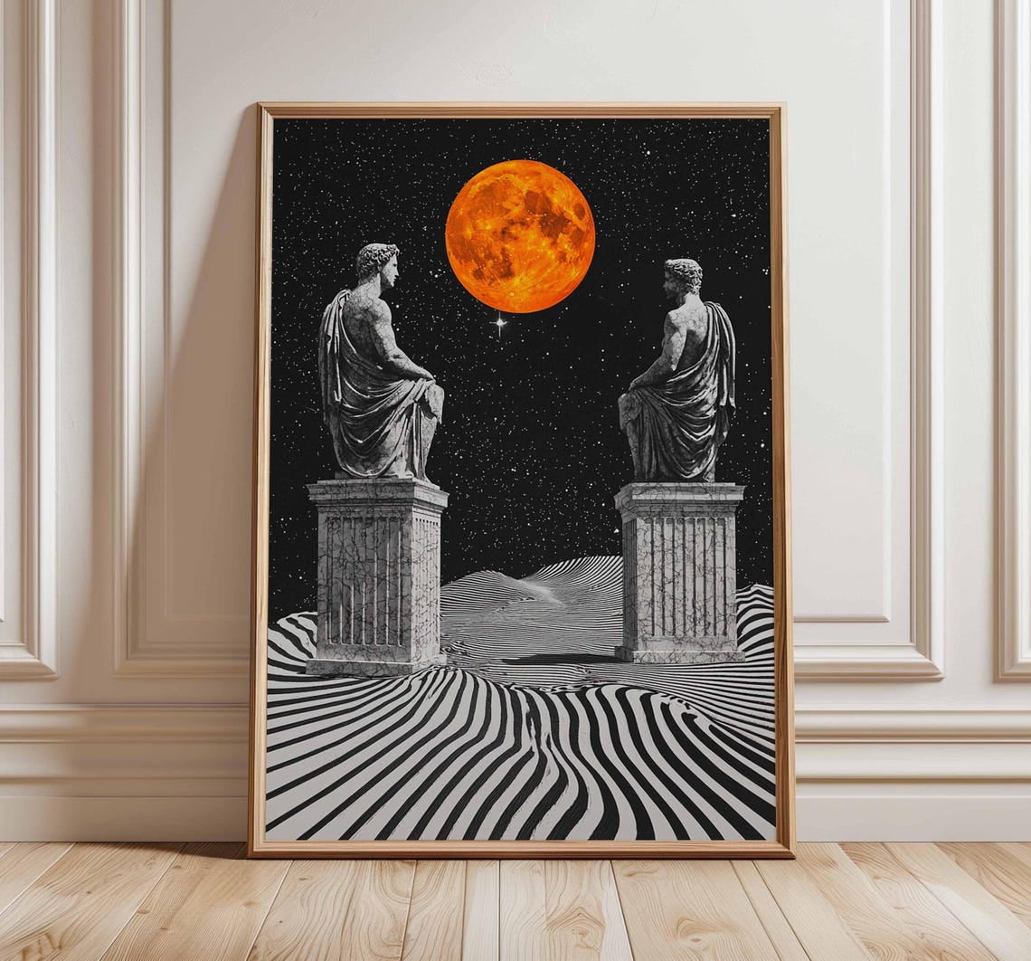 Surreal Greek Statue Poster, Retro Futurist Wall Art, Classical Decor ...