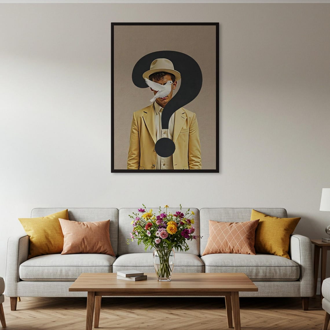 Surreal Man Question Mark Poster, Abstract Dove Wall Art Print, Modern ...