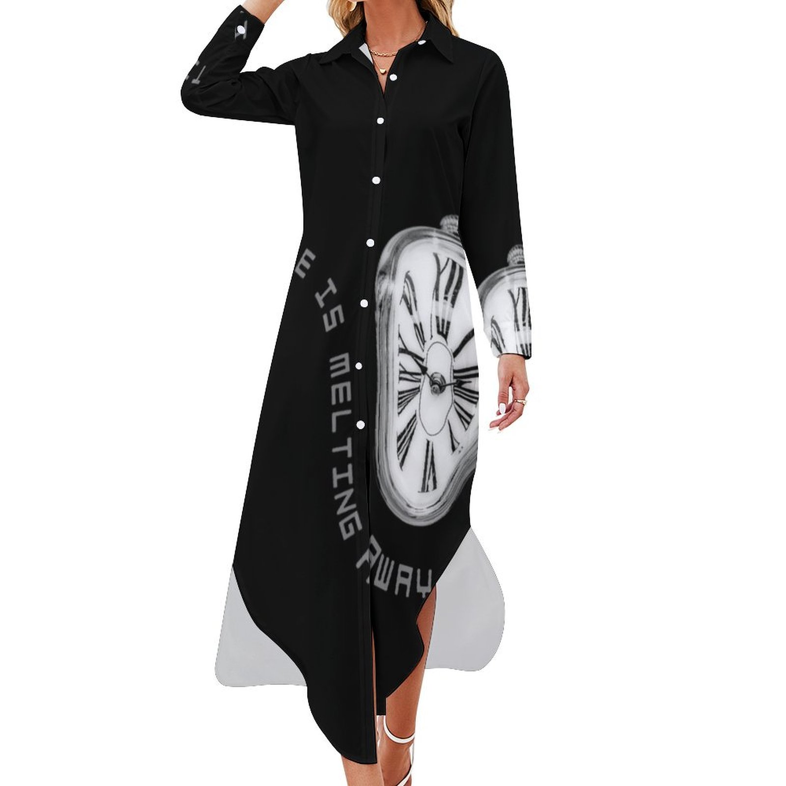 Surreal Melting Clock. Time is melting away. Long Sleeved Shirt Dress ...