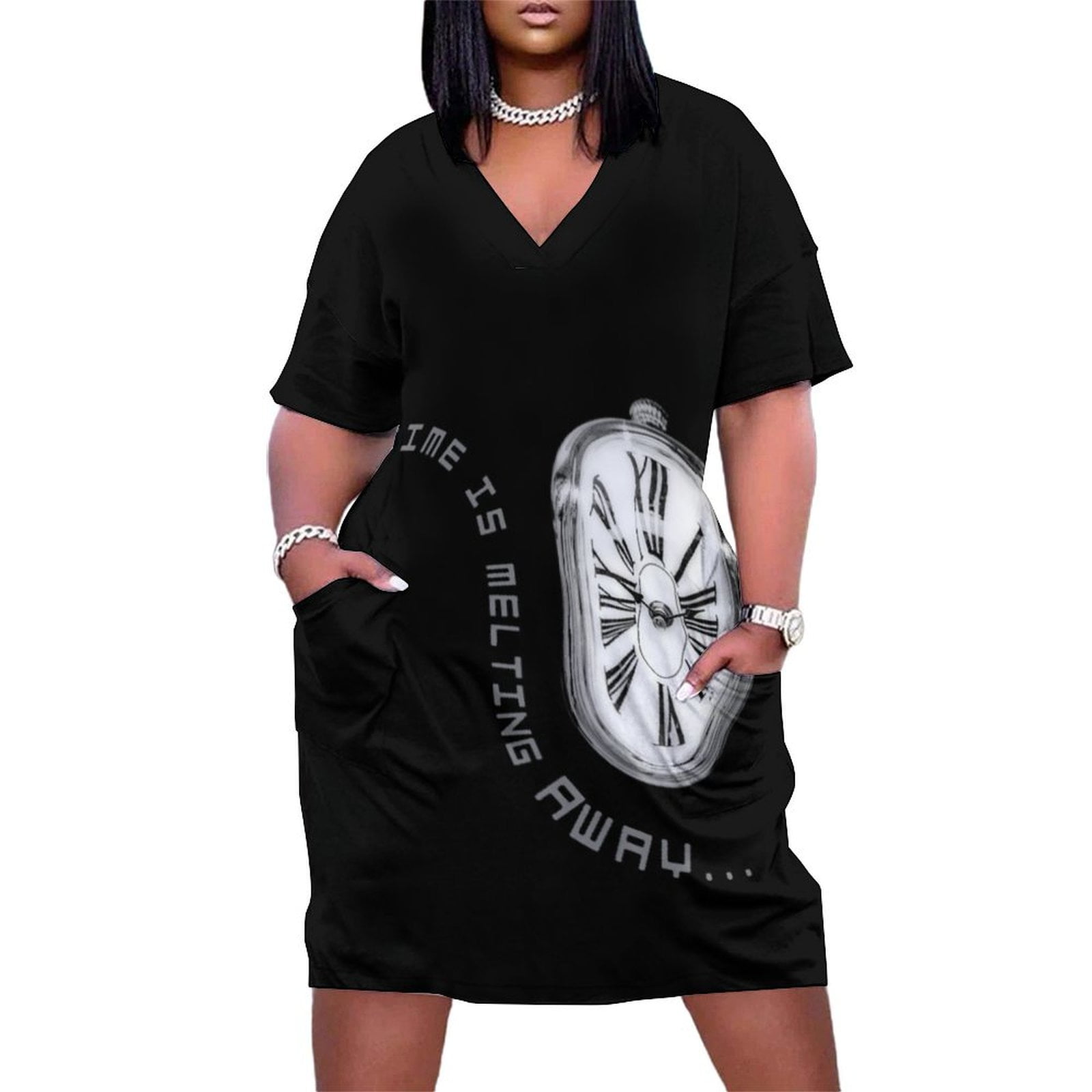Surreal Melting Clock. Time is melting away. Loose Pocket Dress luxury ...