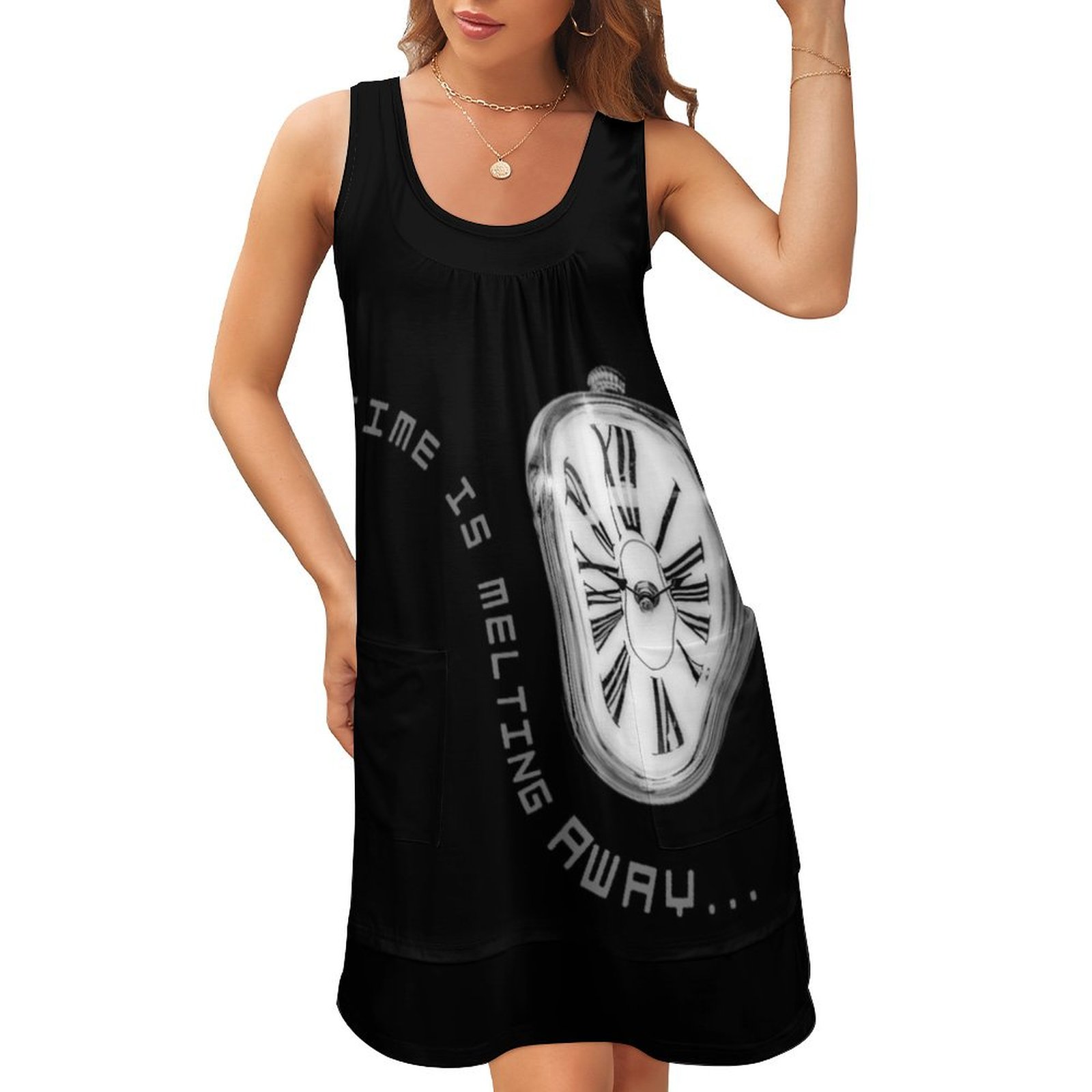 Surreal Melting Clock. Time is melting away. Sleeveless U-Neck Fake Two ...