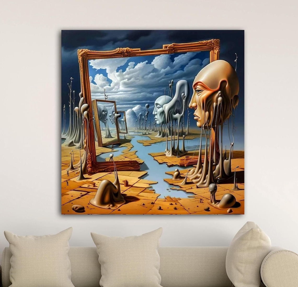Surreal Melting Face Wall Art, Dali Inspired Dreamscape, Trippy ...