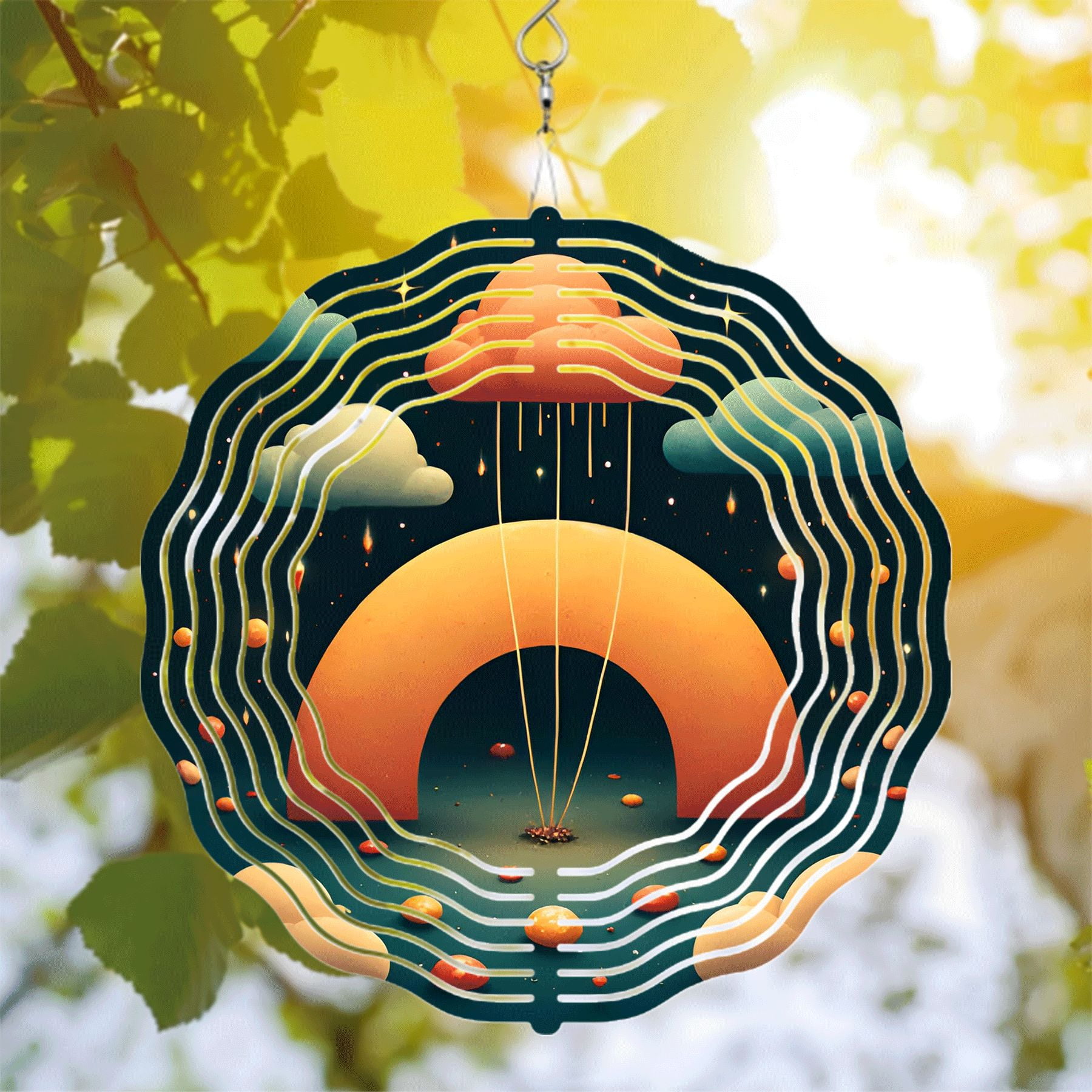Surreal Metal Hanging Wind Spinners & Chimes - Ethereal Orange Arch ...