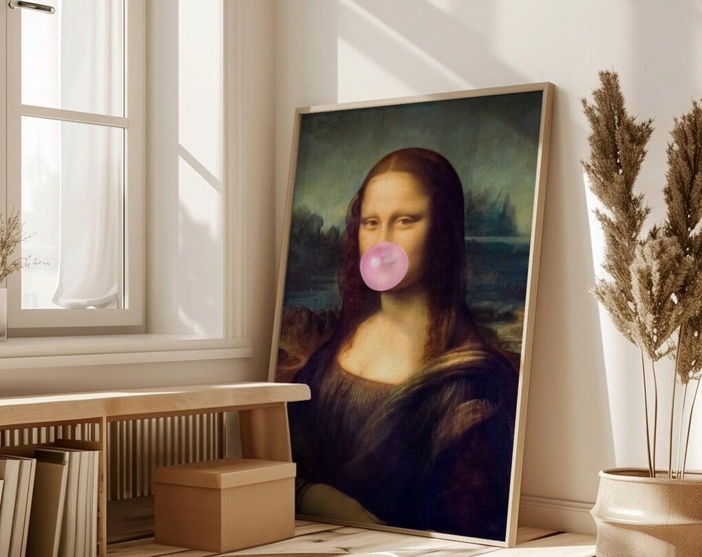 Surreal Mona Lisa Bubble Gum: Humourous Collage Painting, Funny Wall ...