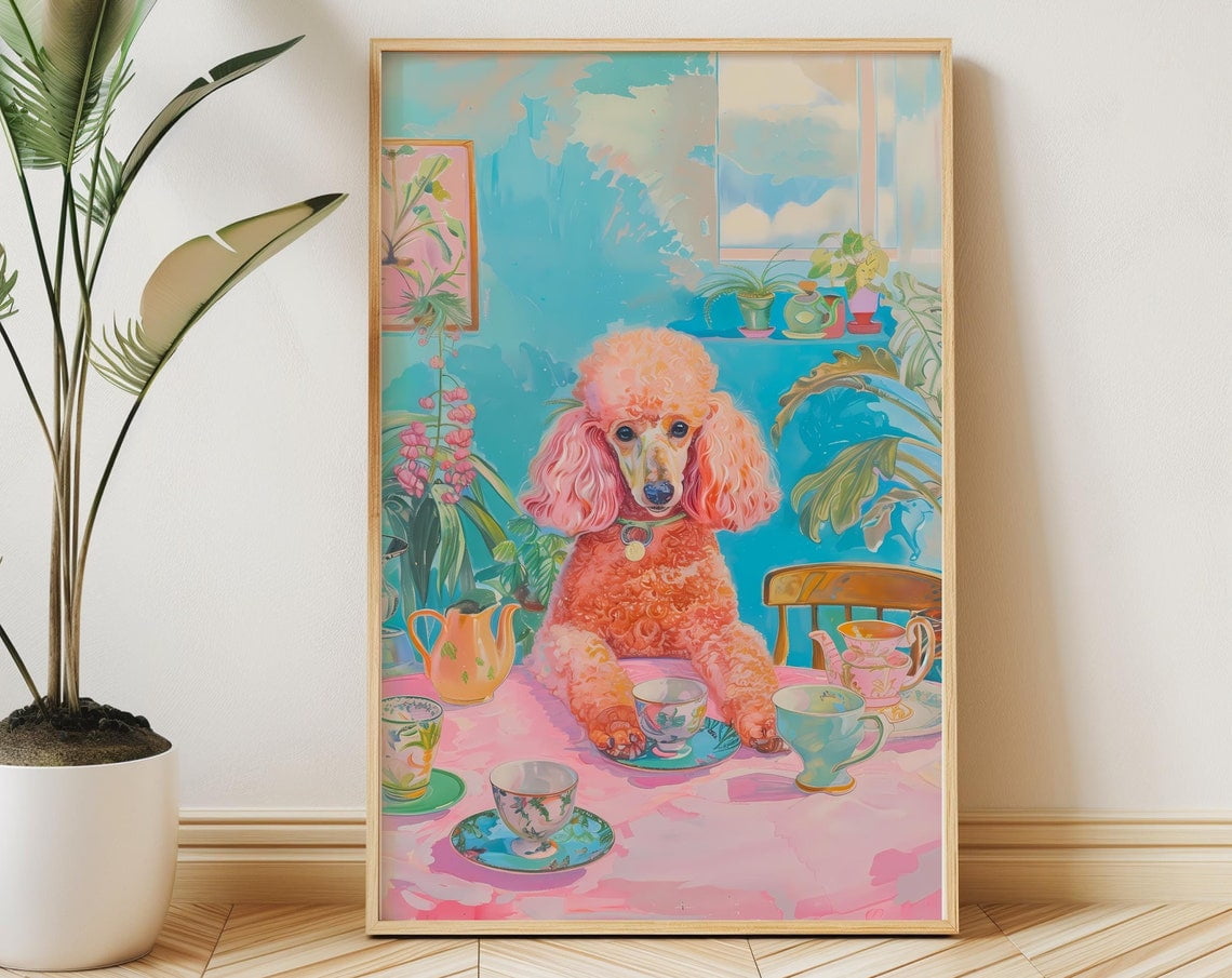Surreal Poodle Print, Psychedelic Retro Dog & Coffee Illustration ...