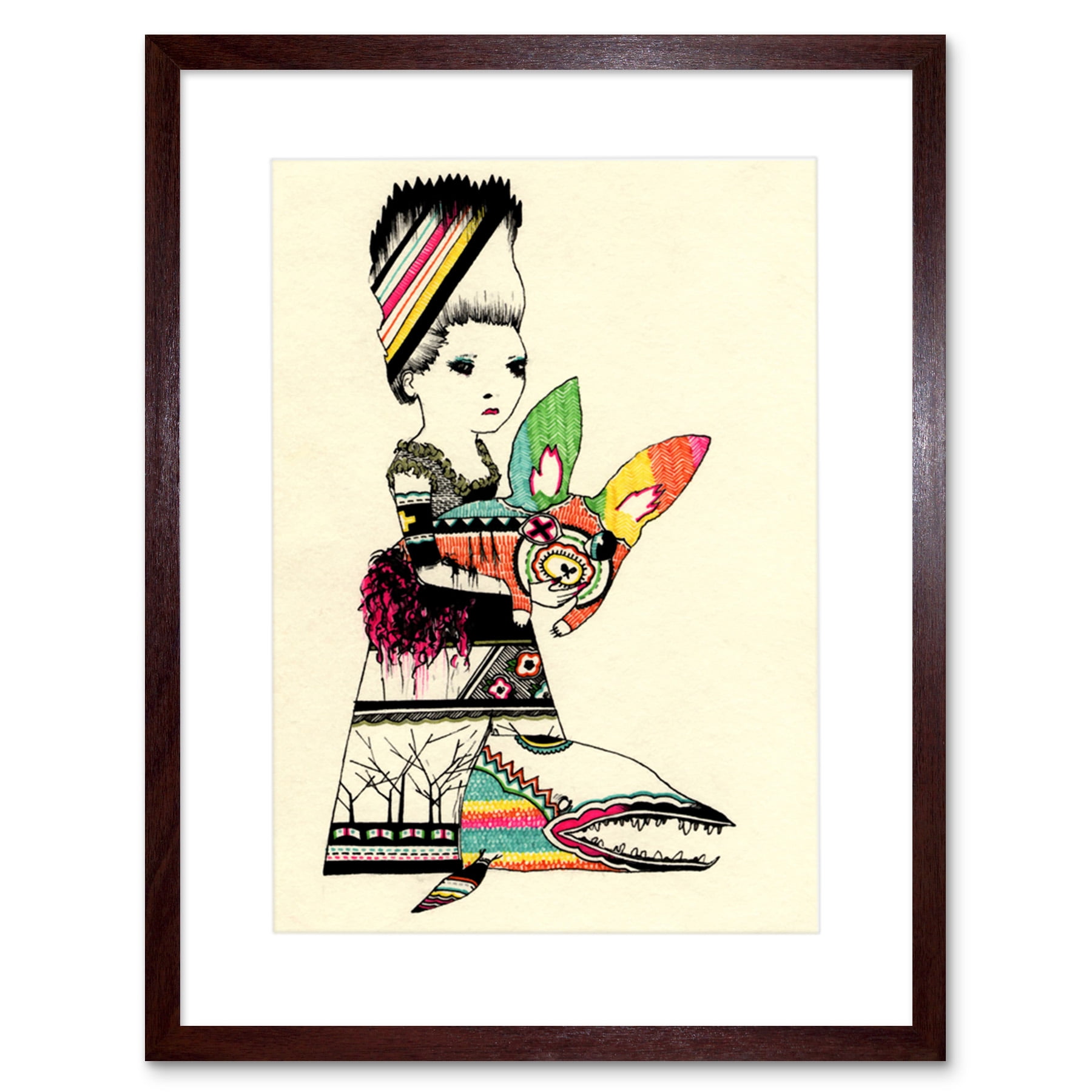 Surreal Portrait Lay Girl Pet Fish Artwork Framed Wall Art Print 9X7 ...