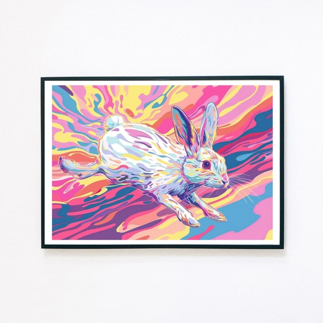 Surreal Rabbit Hare Abstract Portrait Illustration A4 Retro Wall Art ...