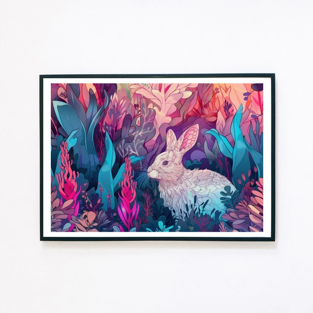 Surreal Rabbit Hare Abstract Portrait Illustration A4 Retro Wall Art ...