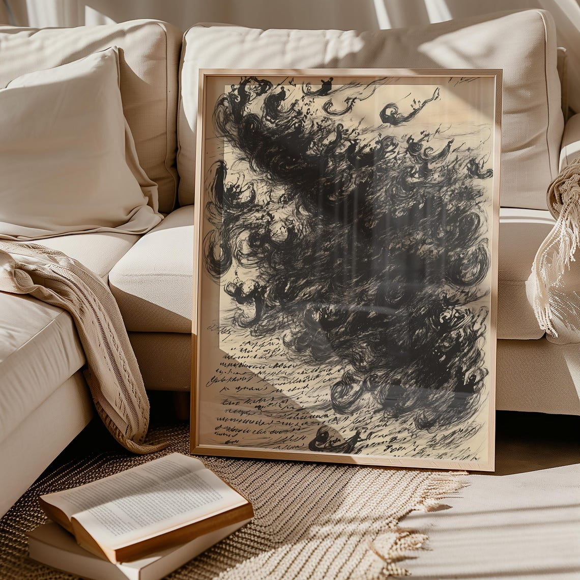 Surreal Smoke Ink, Mystical Monochrome Poster, Handwritten Abstract ...