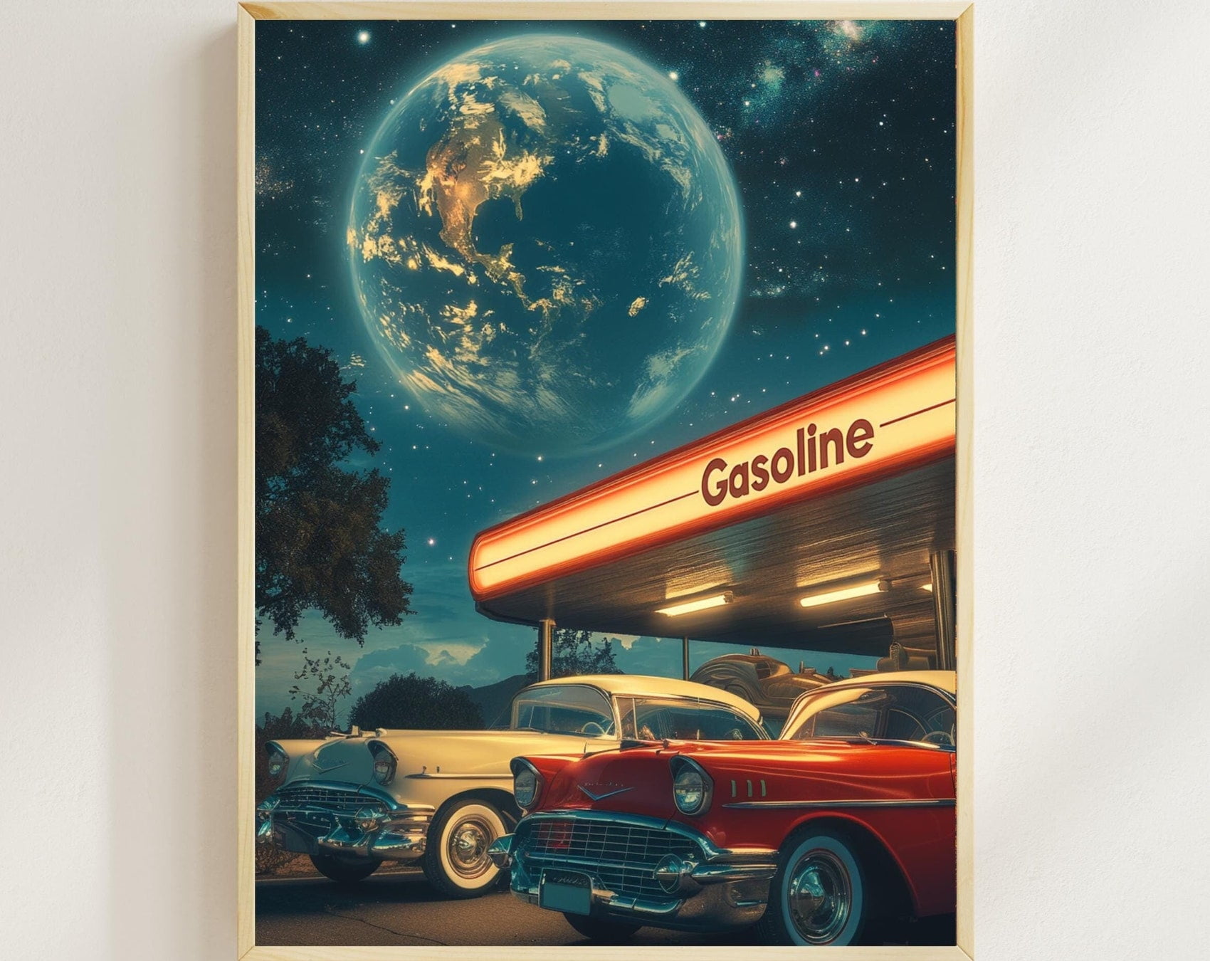Surreal Space Poster 1950s Cosmic Gas Station Retro Scifi Collage Art ...