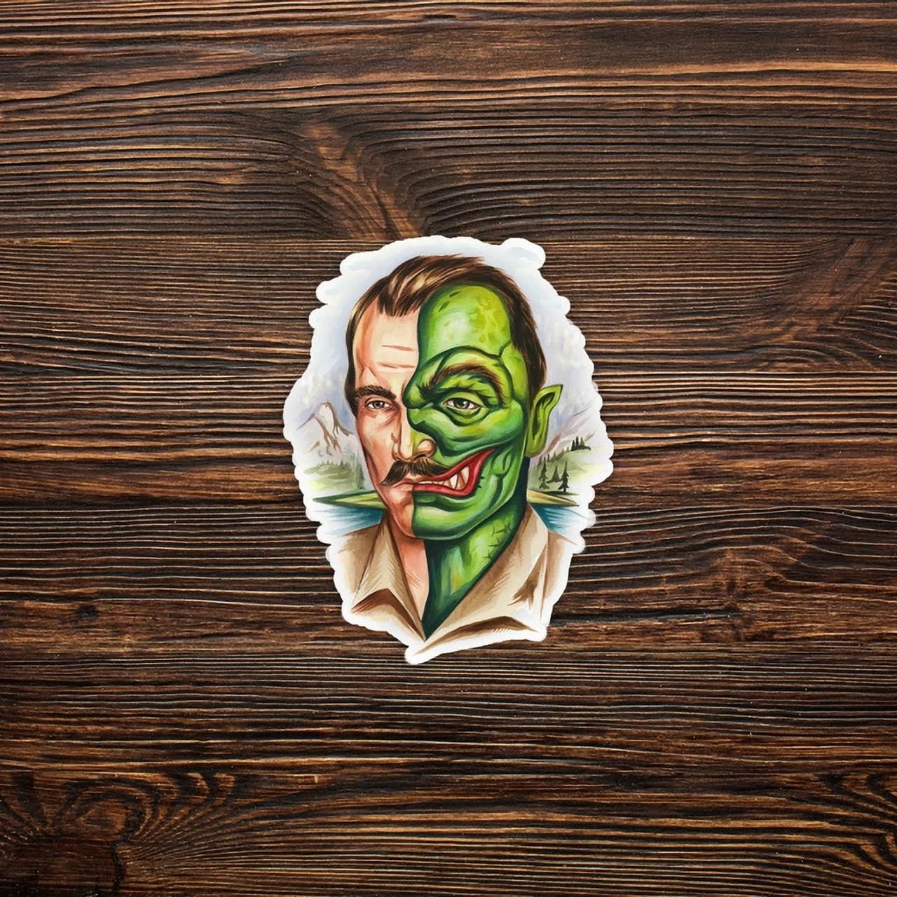 Surreal Split Face Man Sticker - Haunting Joker Inspired Art Decalphone ...