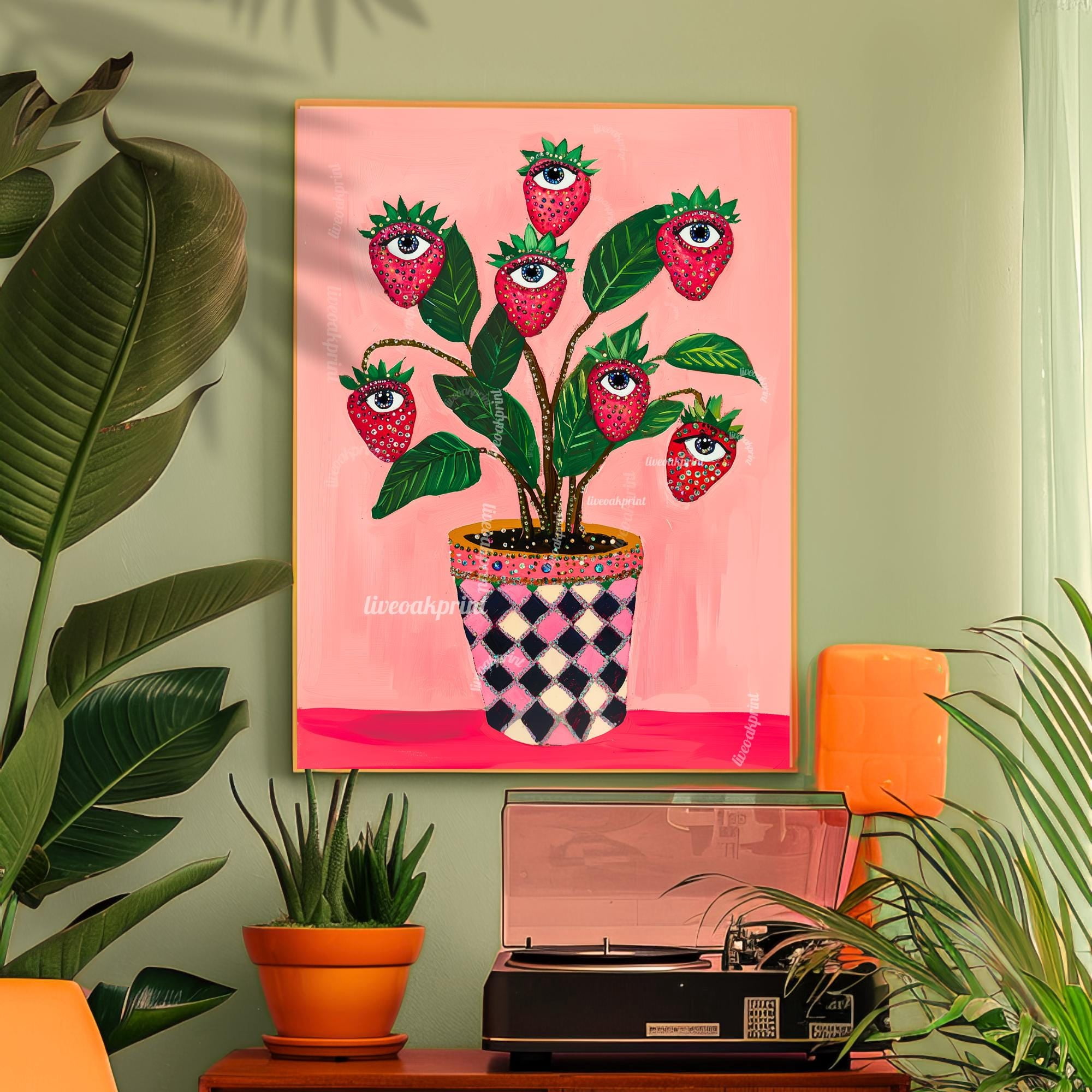Surreal Strawberry Plant Art Print Kitchen Decor Home Decor Office Wall ...