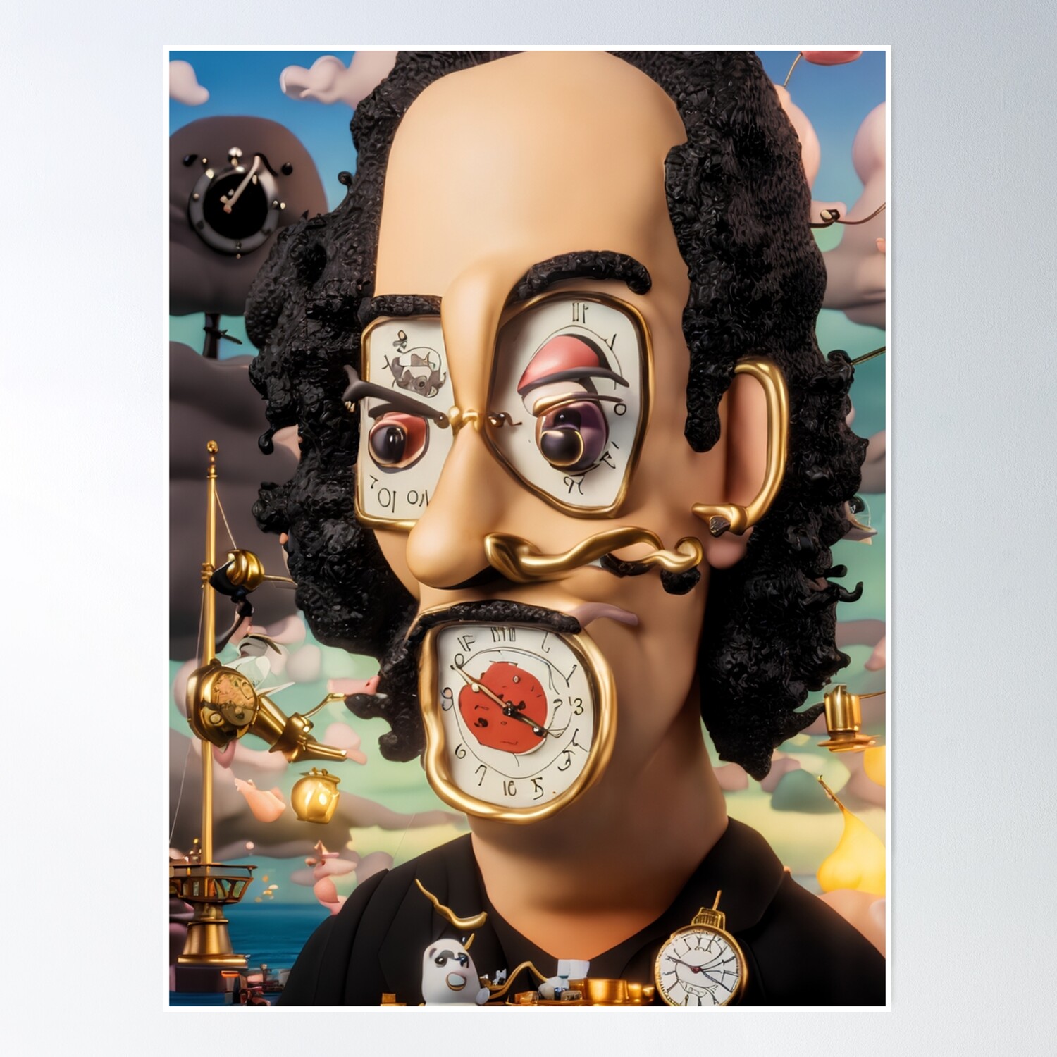 Surreal Surrealist Clock Face Man Poster Wall Art, Modern Wall Decor ...