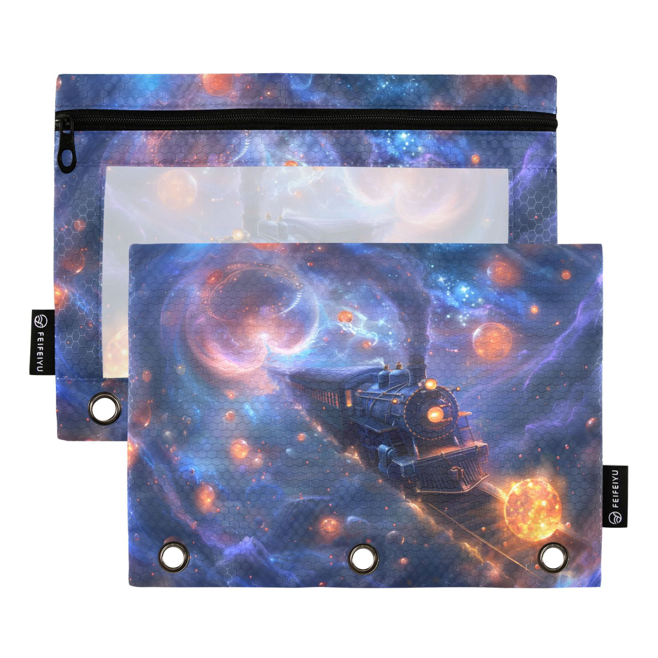 Surreal Train Traveling in Universe Binder Pouches Zipper Pocket ...