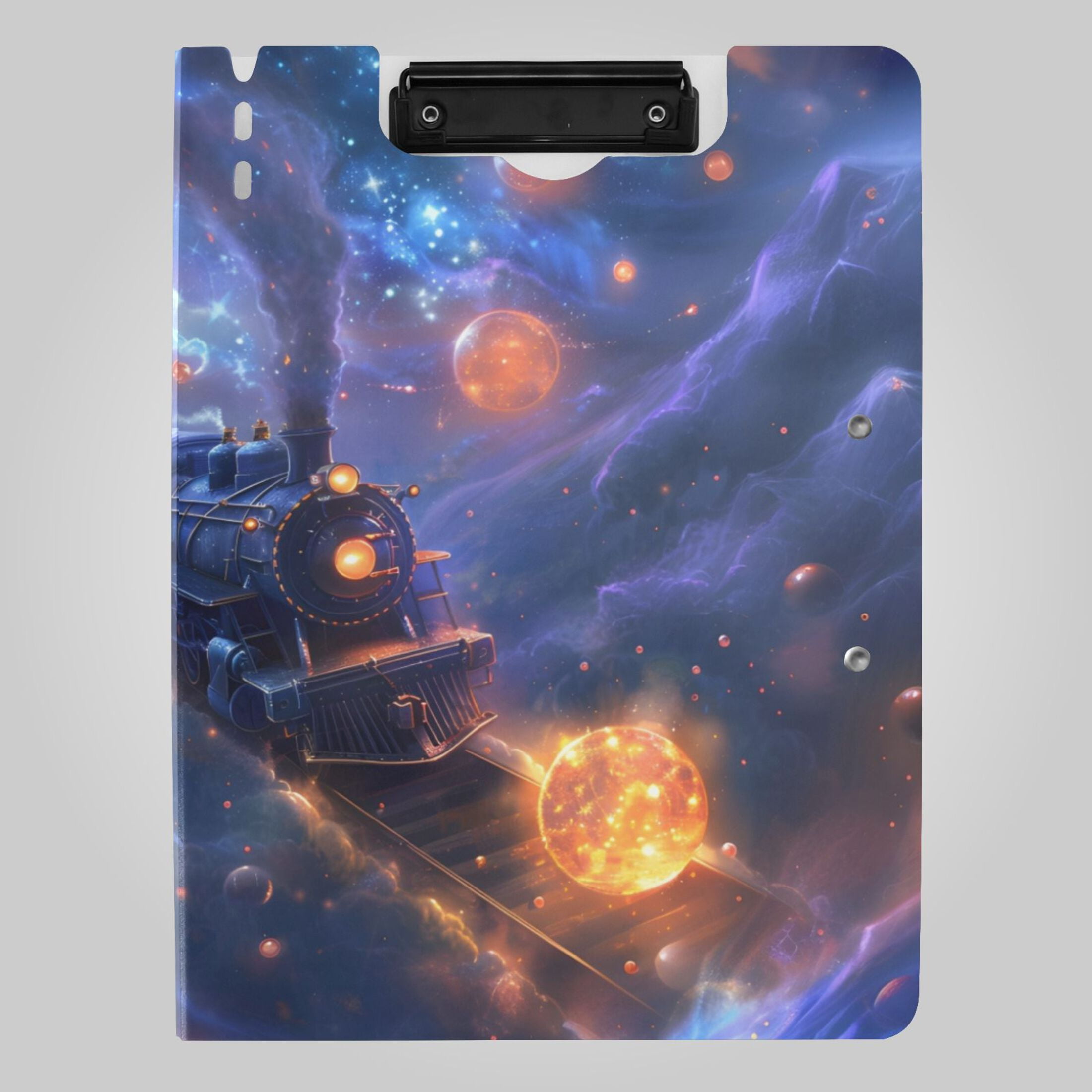 Surreal Train Traveling in Universe Foldable Binder Folder Clipboard ...