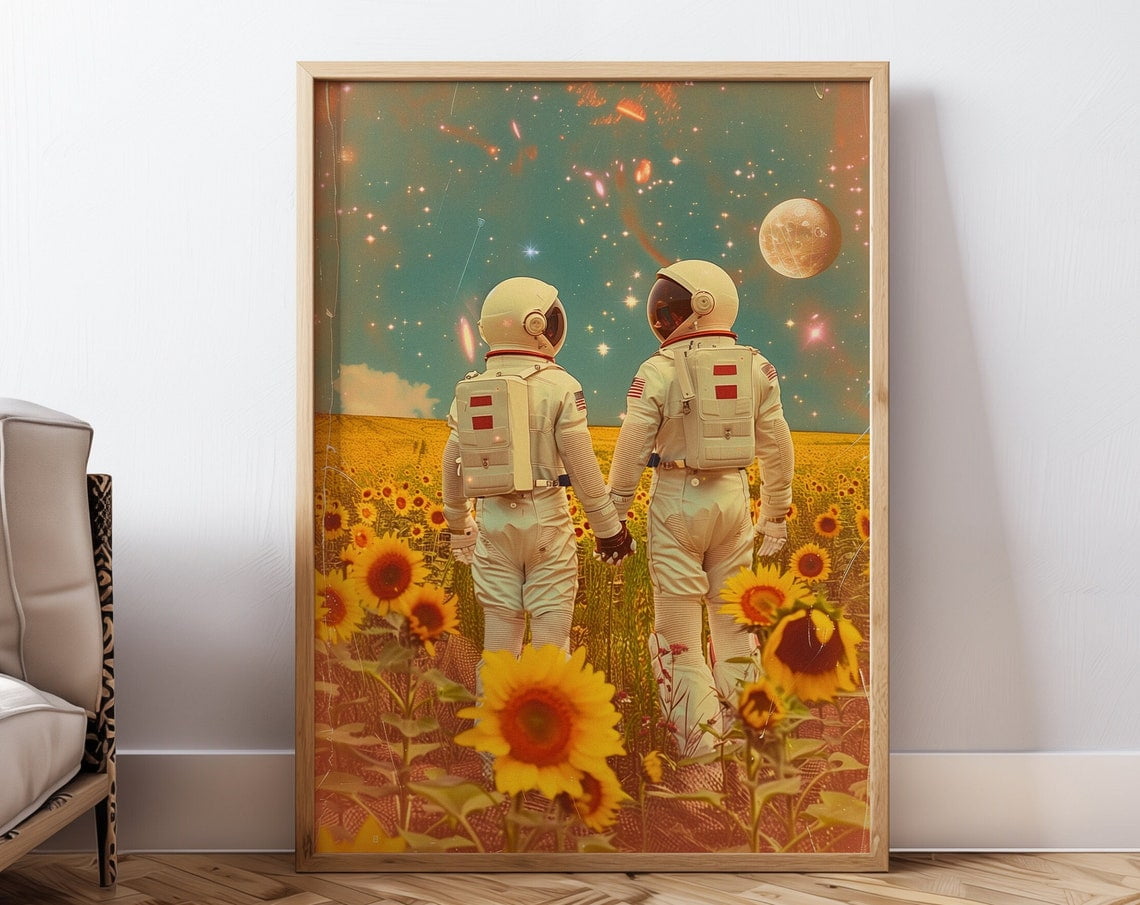 Surreal Wall Art Space Wall Decor Cosmos Flowers Print Universe Poster ...