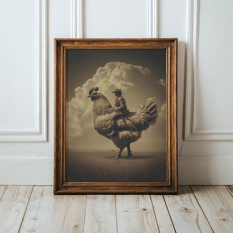 Surreal Western Fantasy Animal Print, Retro Sepia Western Animal Art ...