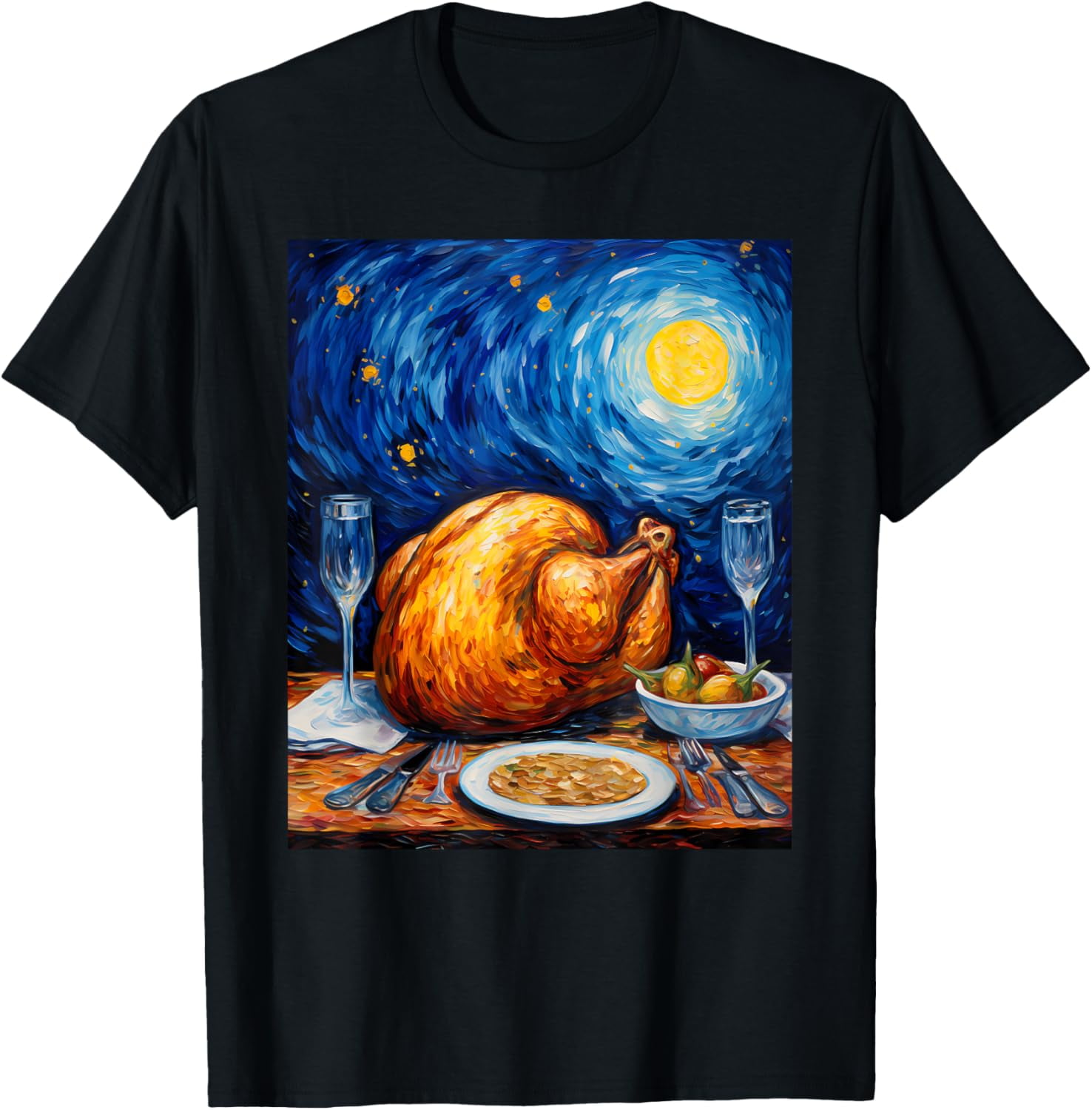Surrealism Starry Night Roasted Turkey Thanksgiving Day T-Shirt ...