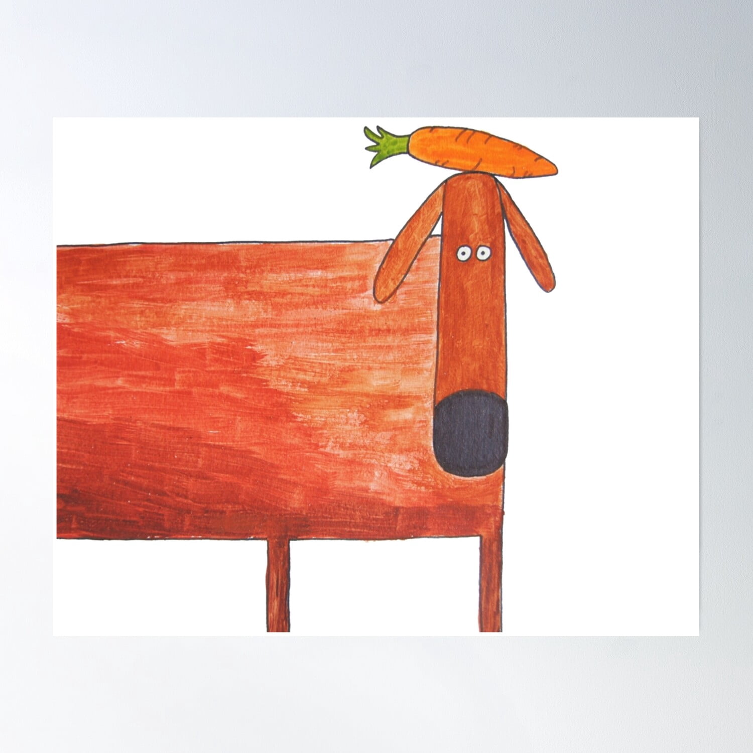Surrealist Dachshund With Carrot Watercolor Ala Magritte Poster Wall ...
