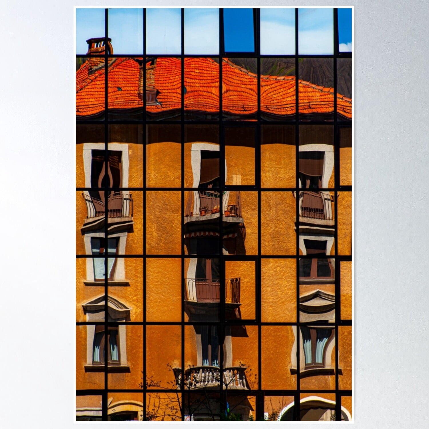 Surrealist, Mosaic Mirrored Reflection On A Buidling Facade Poster Wall ...