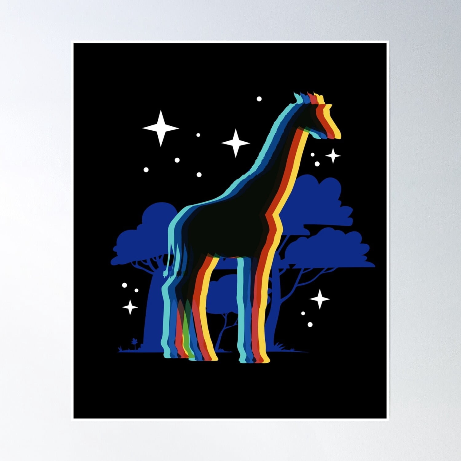 Surrealistic African Night Giraffe Psychedelic Art Poster Wall Art ...