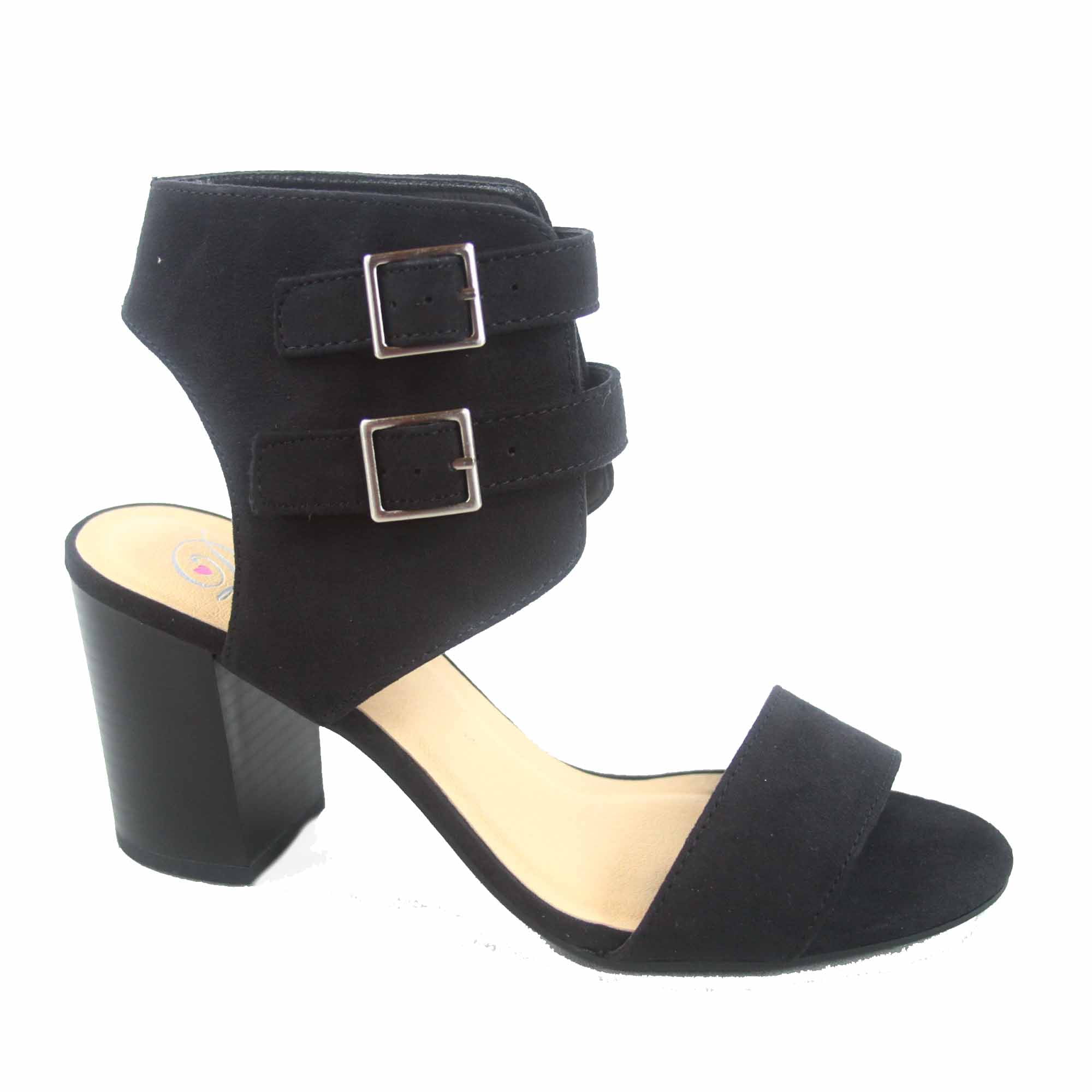 Surrell Women's Single Band Double Buckles Chunky Heel Sandal - Walmart.com