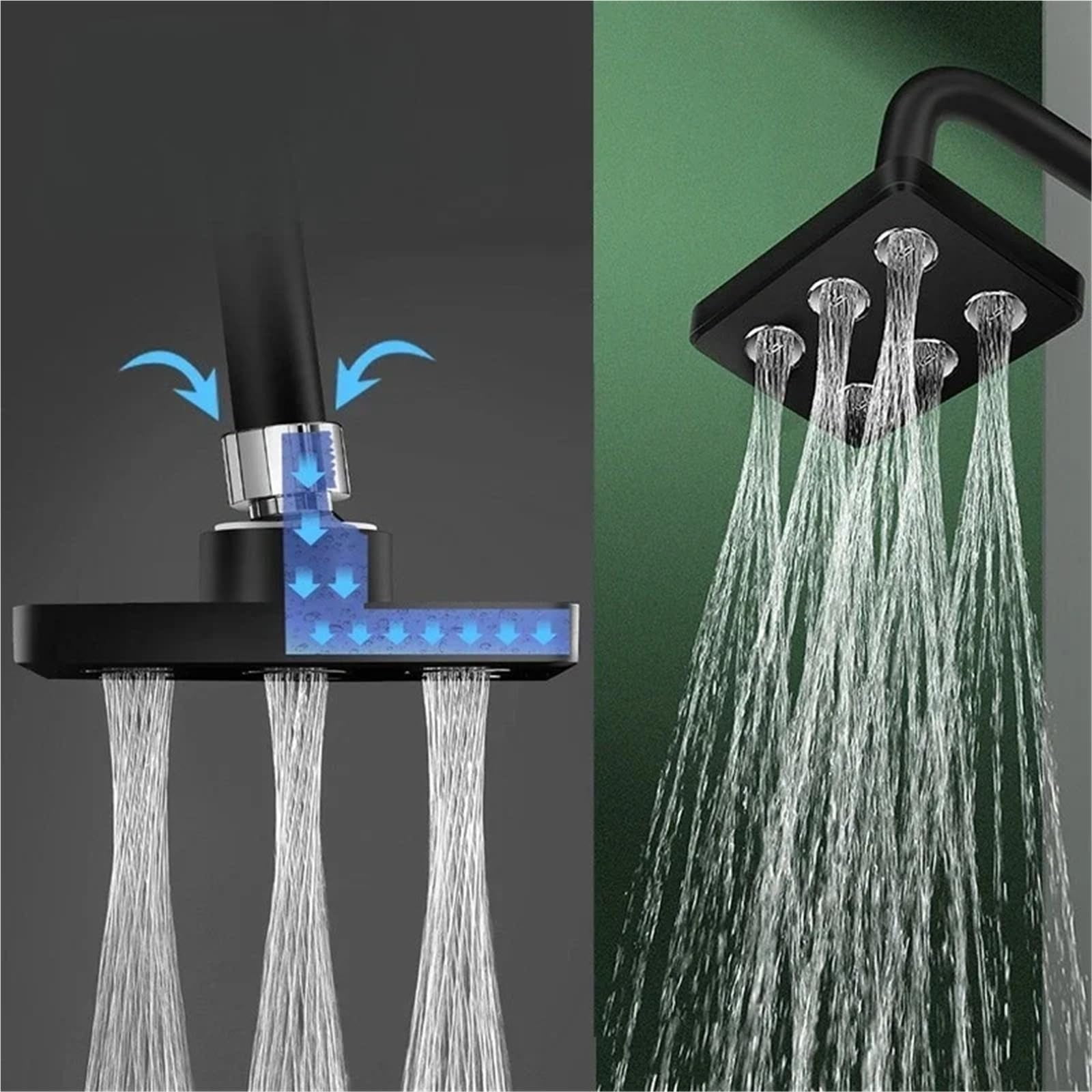 Surround Pressurized Square Rainfall Shower Head, 6 Gold Circular ...