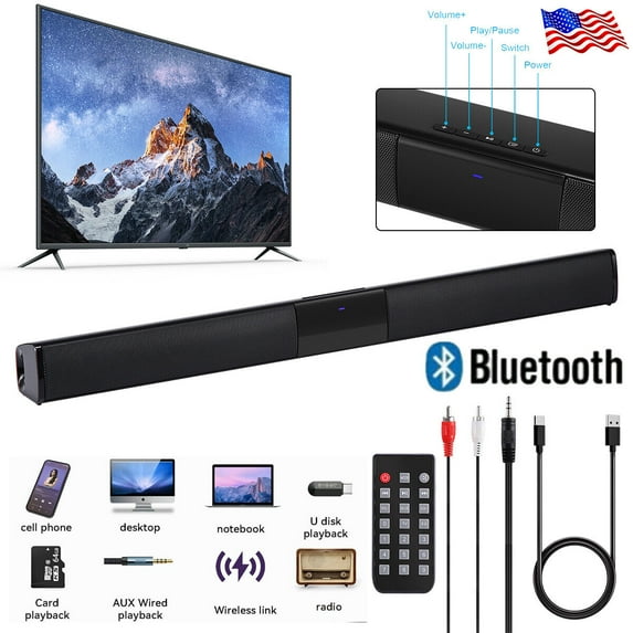 Surround Sound Bar 4 Speaker System Wireless Bluetooth Subwoofer TV ...