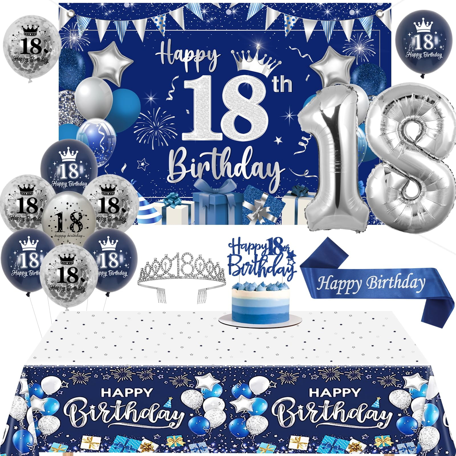 Sursurprise 18th Birthday Decorations for Girls AFN1Navy Blue, Happy ...