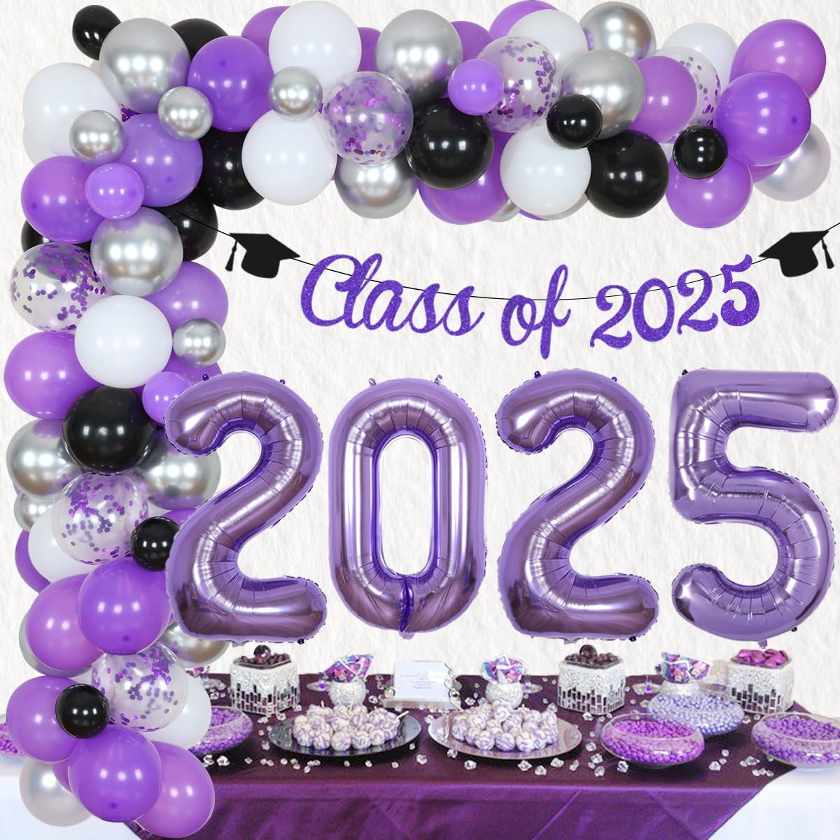 Sursurprise 2025 Graduation Decorations DHF10 Purple Silver and Black ...