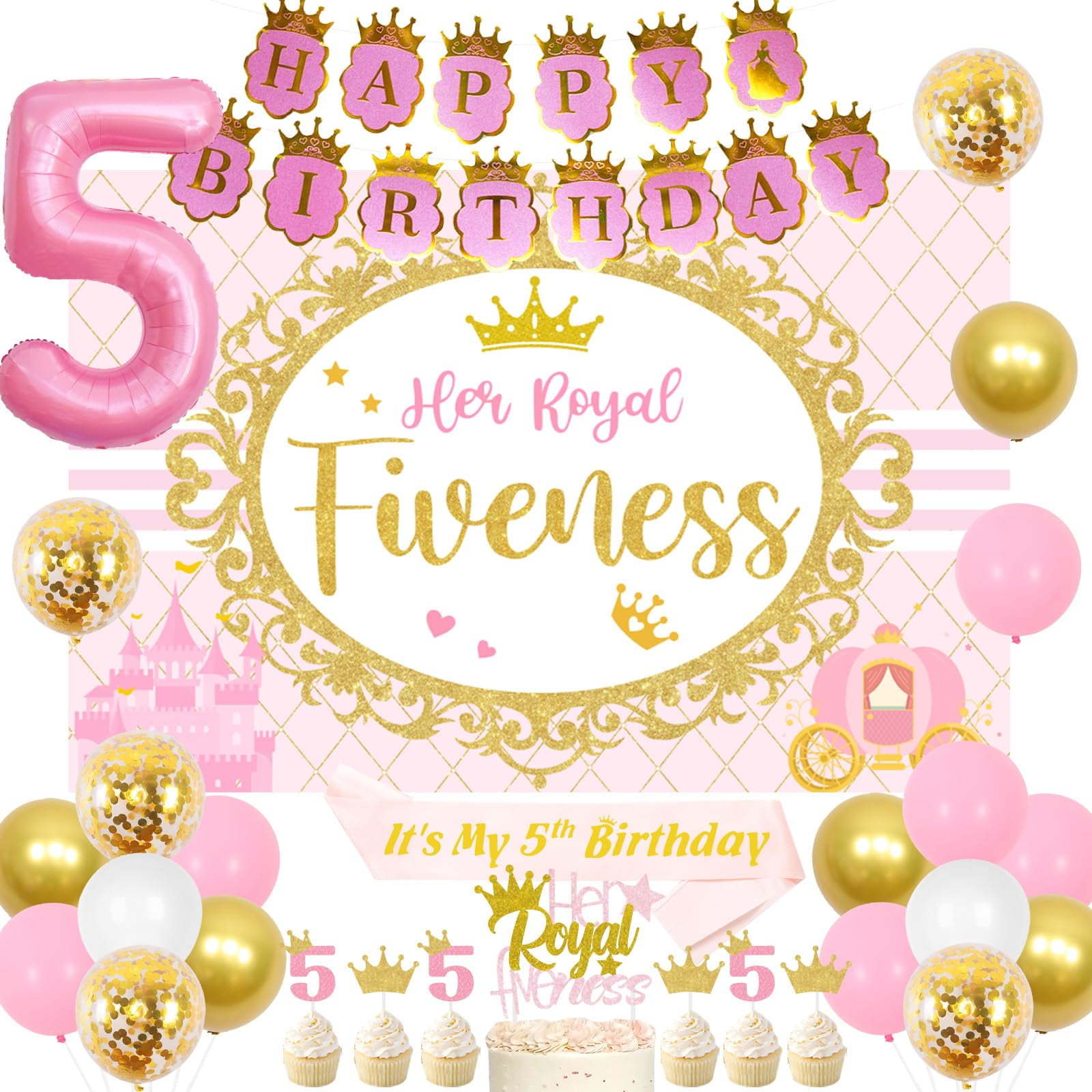 Sursurprise 5th Birthday Decorations for Girl Her Royal Fiveness ...
