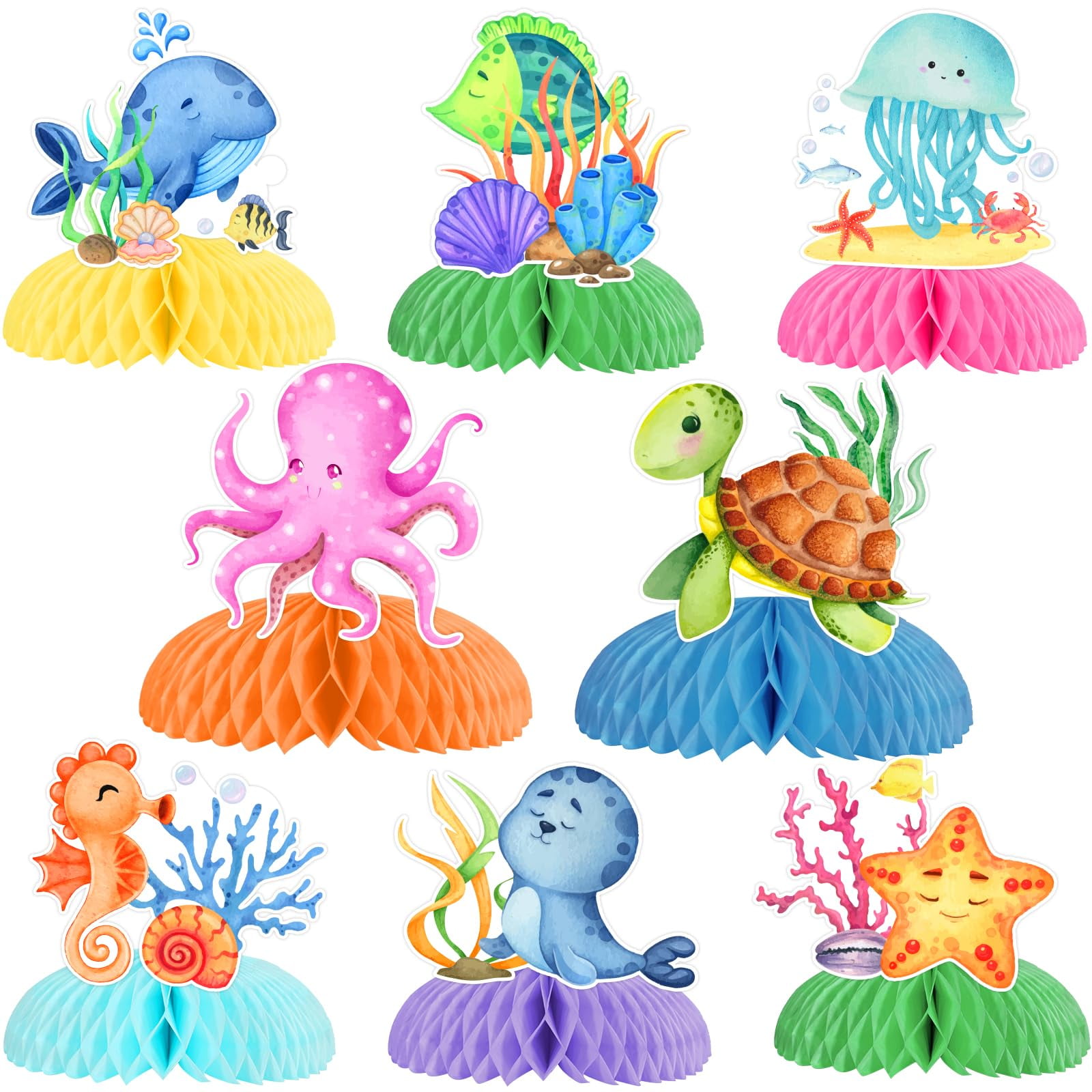 Sursurprise 8 Pieces Ocean Sea Animals Honeycomb Centerpieces, Ocean ...