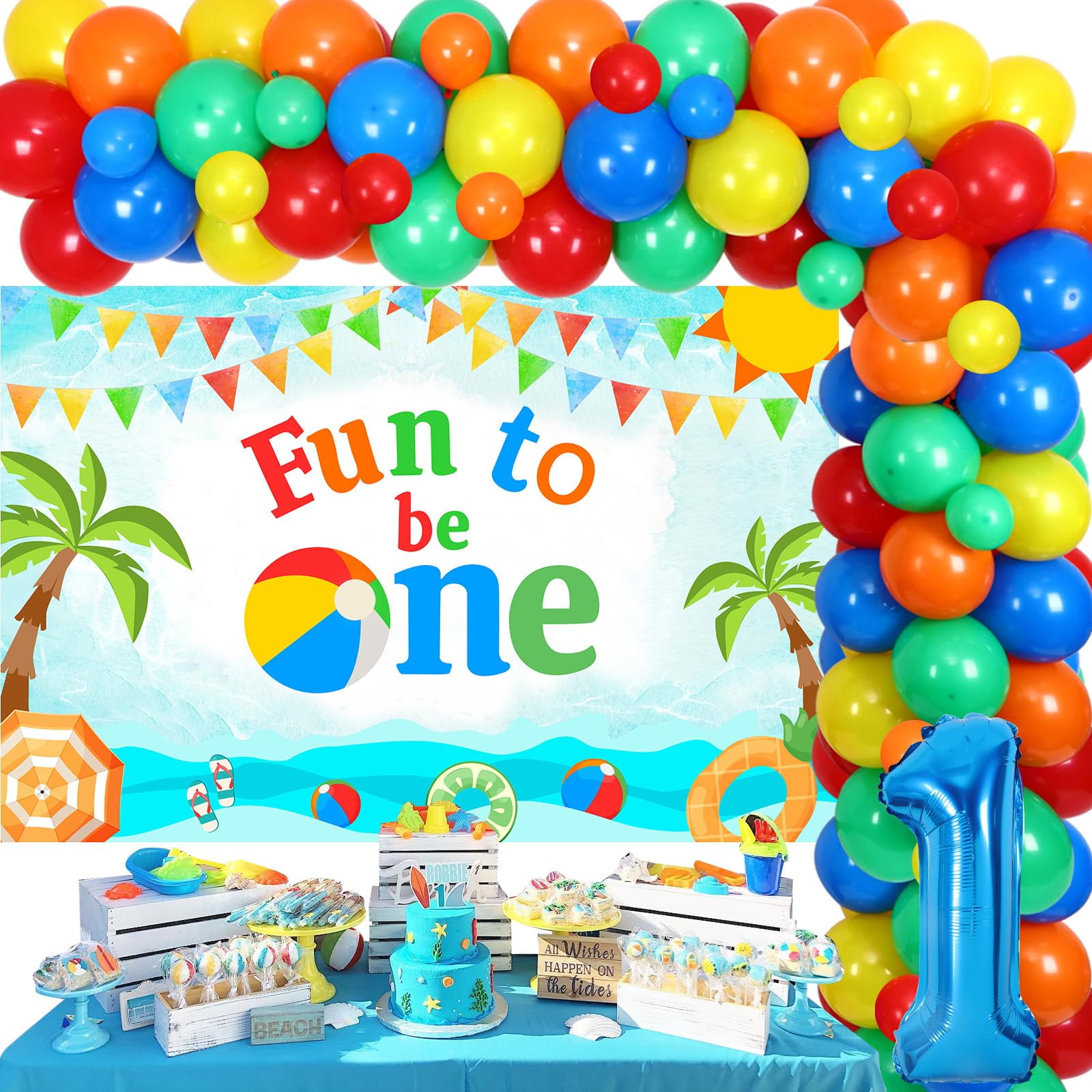 Sursurprise Beach Ball Themed DHF10 1st Birthday Party Decorations, One ...